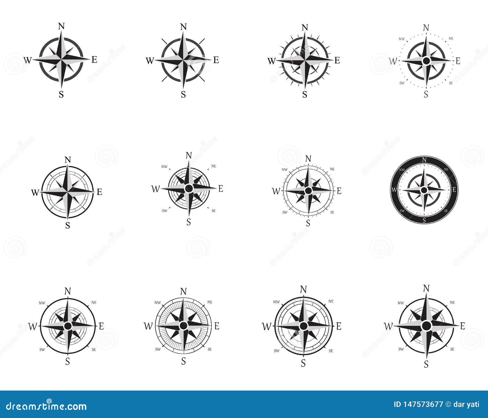 Vector - Compass Signs and Symbols Stock Vector - Illustration of ...