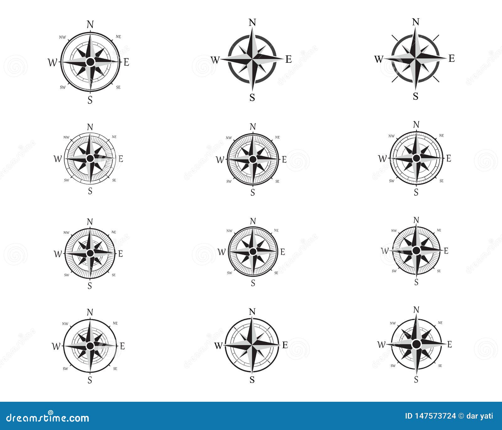 Vector - Compass Signs and Symbols Stock Vector - Illustration of logo ...