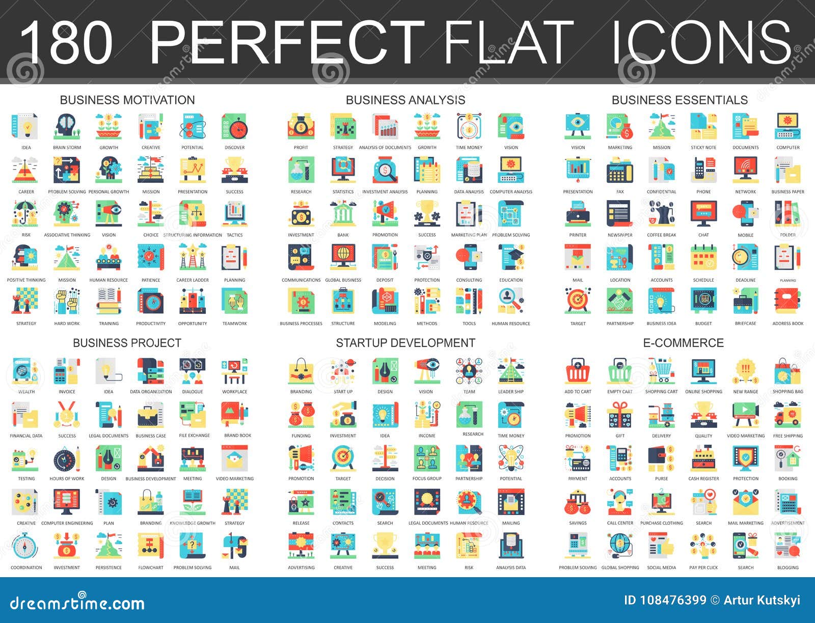 180 Vector Complex Flat Icons Concept Symbols Of Business Motivation ...