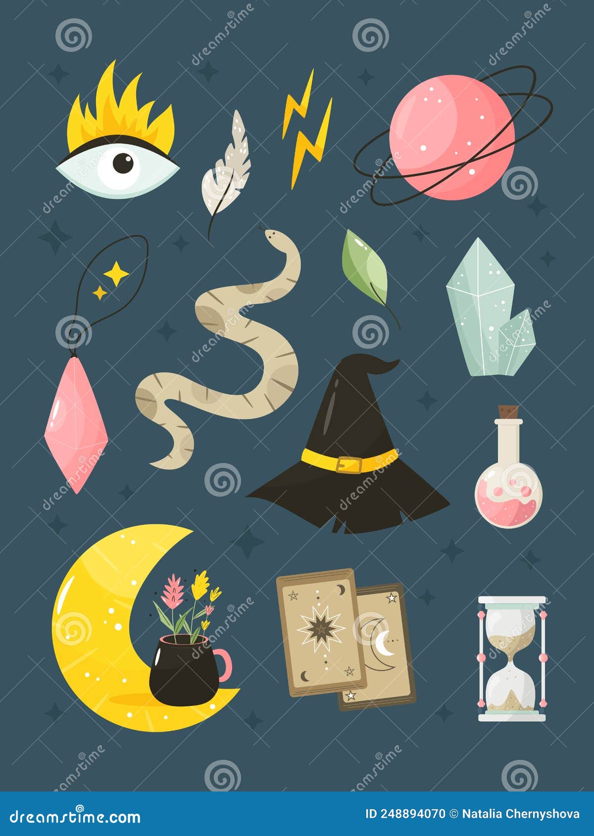 Vector Composition with Different Magic, Wizard Items, Icons, Tools ...
