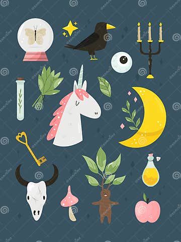 Vector Composition with Different Magic, Wizard Items, Icons, Tools ...