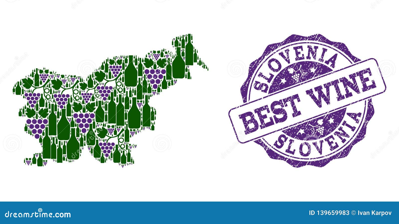 Composition of Grape Wine Map of Slovenia and Best Wine Stamp Stock ...