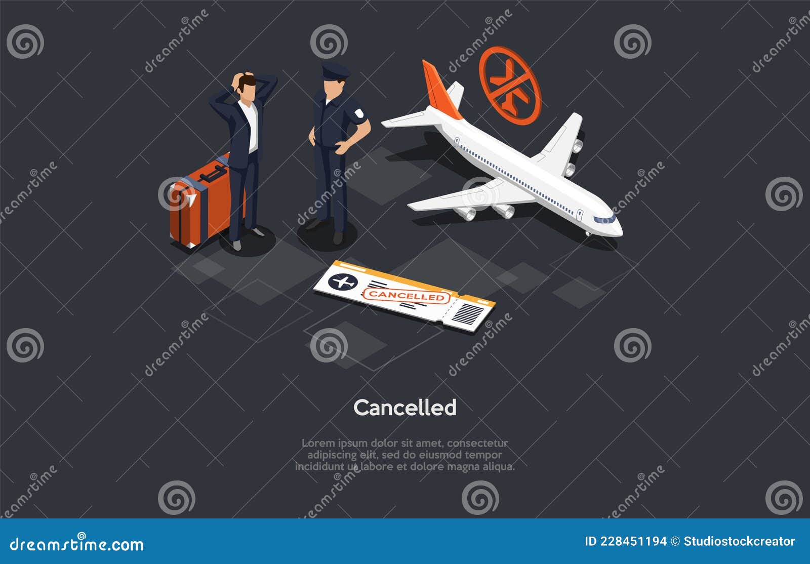 Vector Composition. Isometric Design, Cartoon 3D Style. Cancelled ...