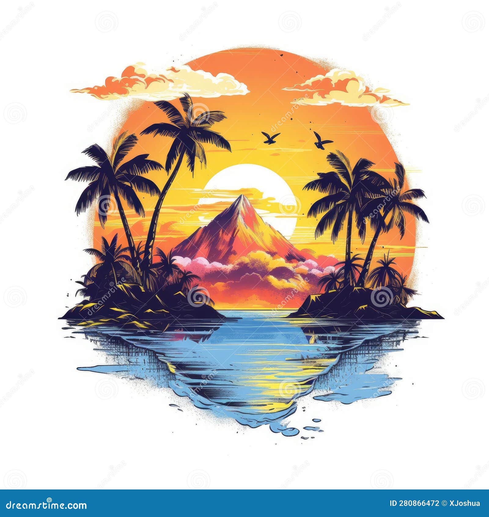 Vector Composition of a Retro-style California Beach Sunset with ...