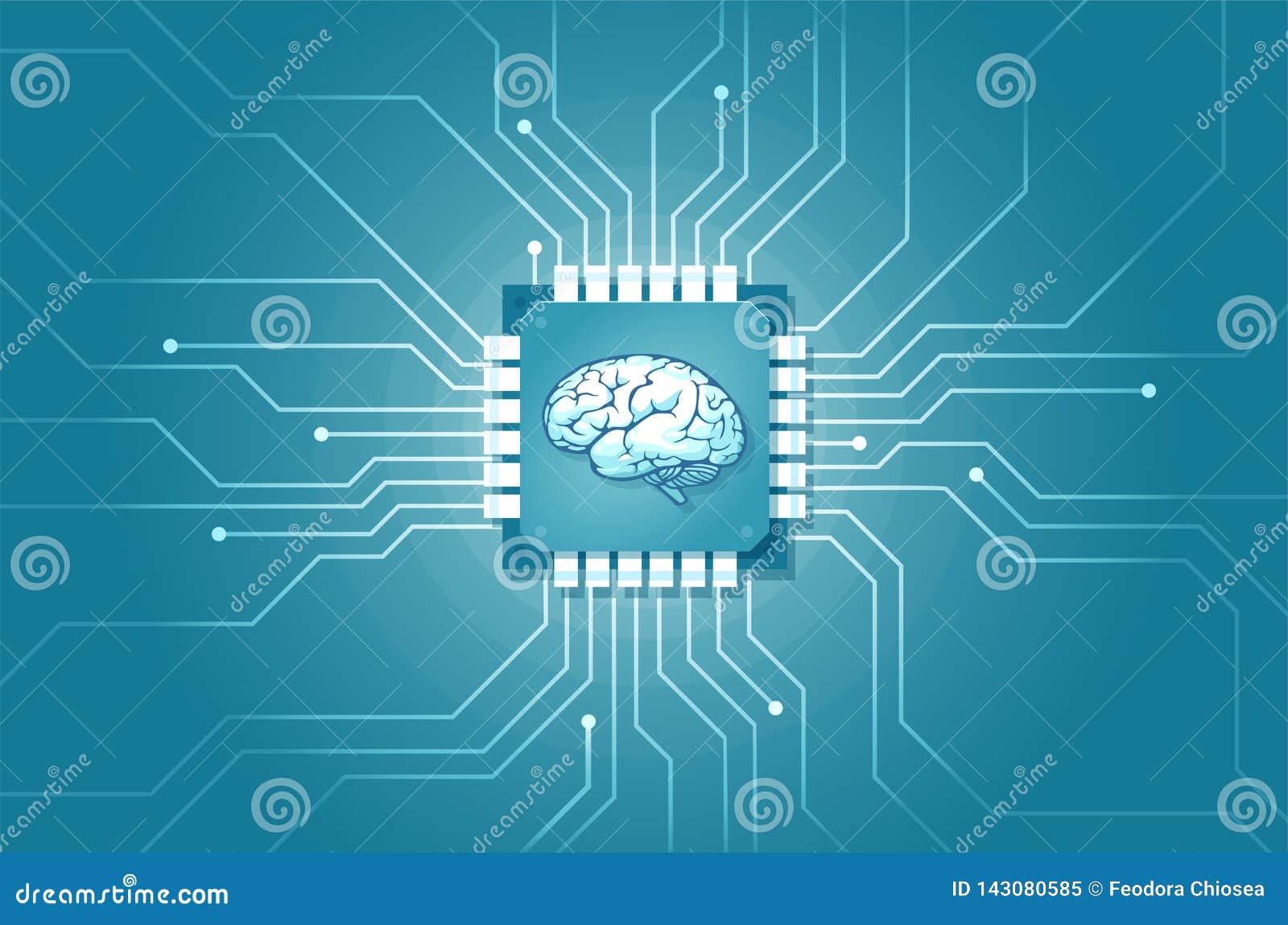 Vector of a Computer Circuit Implanted in Human Brain Stock ...