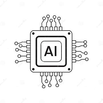 Vector Computer Electronic Chip Line AI Icon. Outline Microchip ...