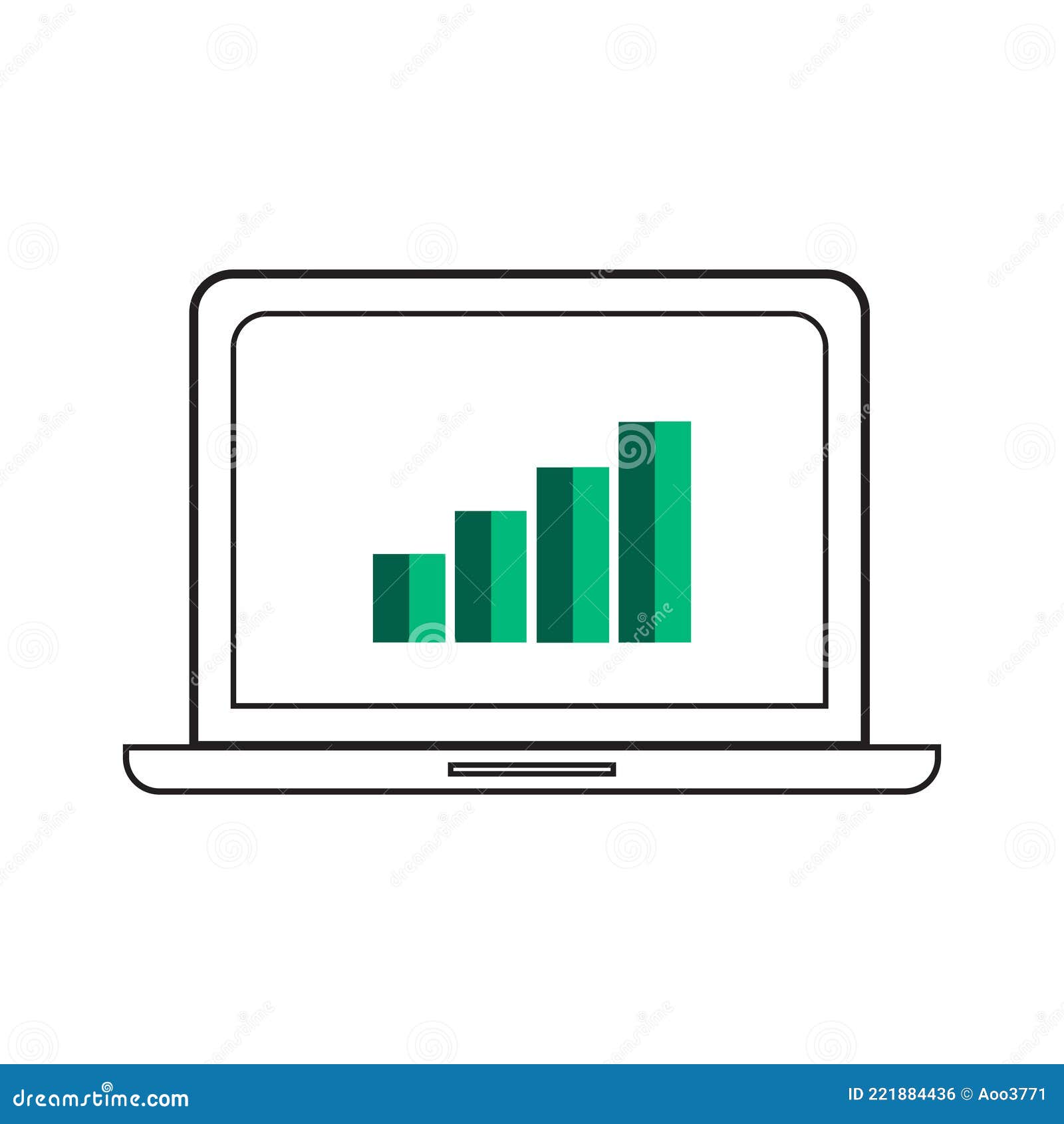 Vector Computer Laptop Graph and Chart in Screen Icon Symbol on White ...