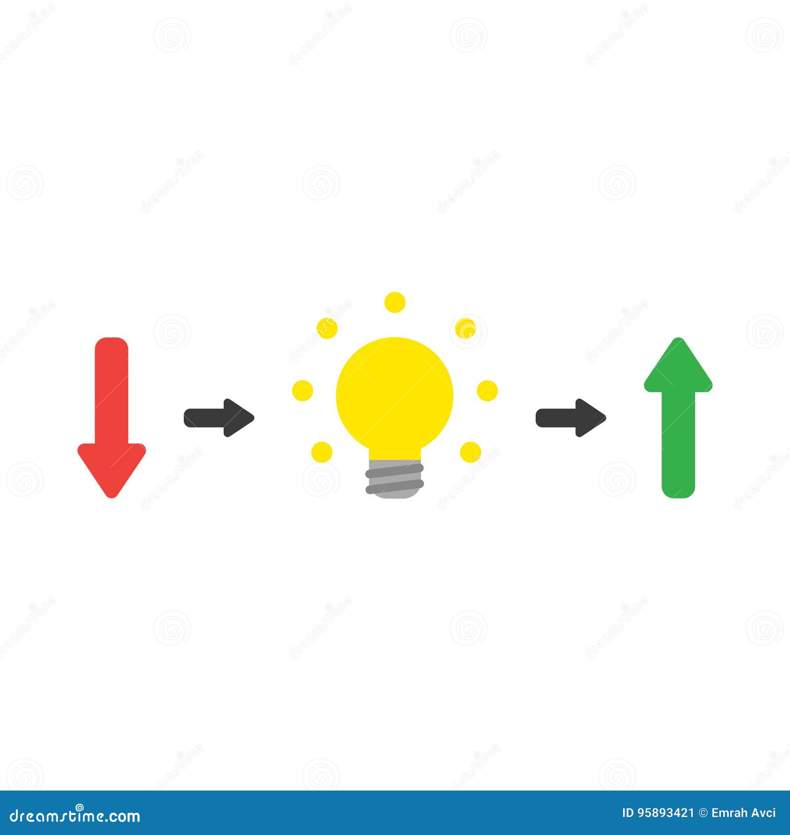 Vector Concept of Arrow Pointing Down with Light Bulb Symbolizing the ...