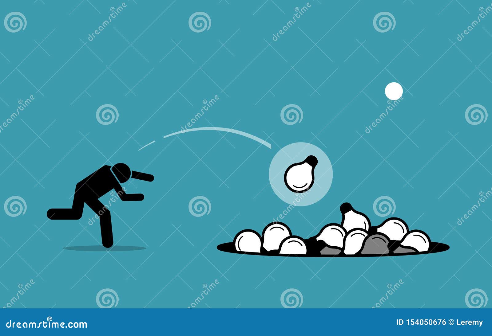Stick Figure Man Throwing Away Unwanted Ideas into a Hole. Stock Vector ...