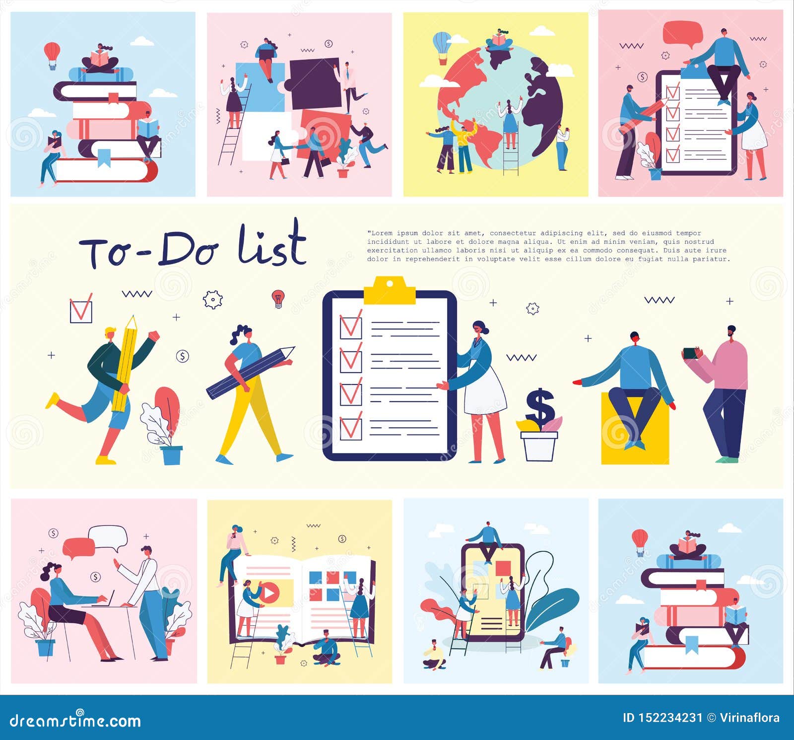 Vector Concept of Characters Working with To Do List. Illustration of ...