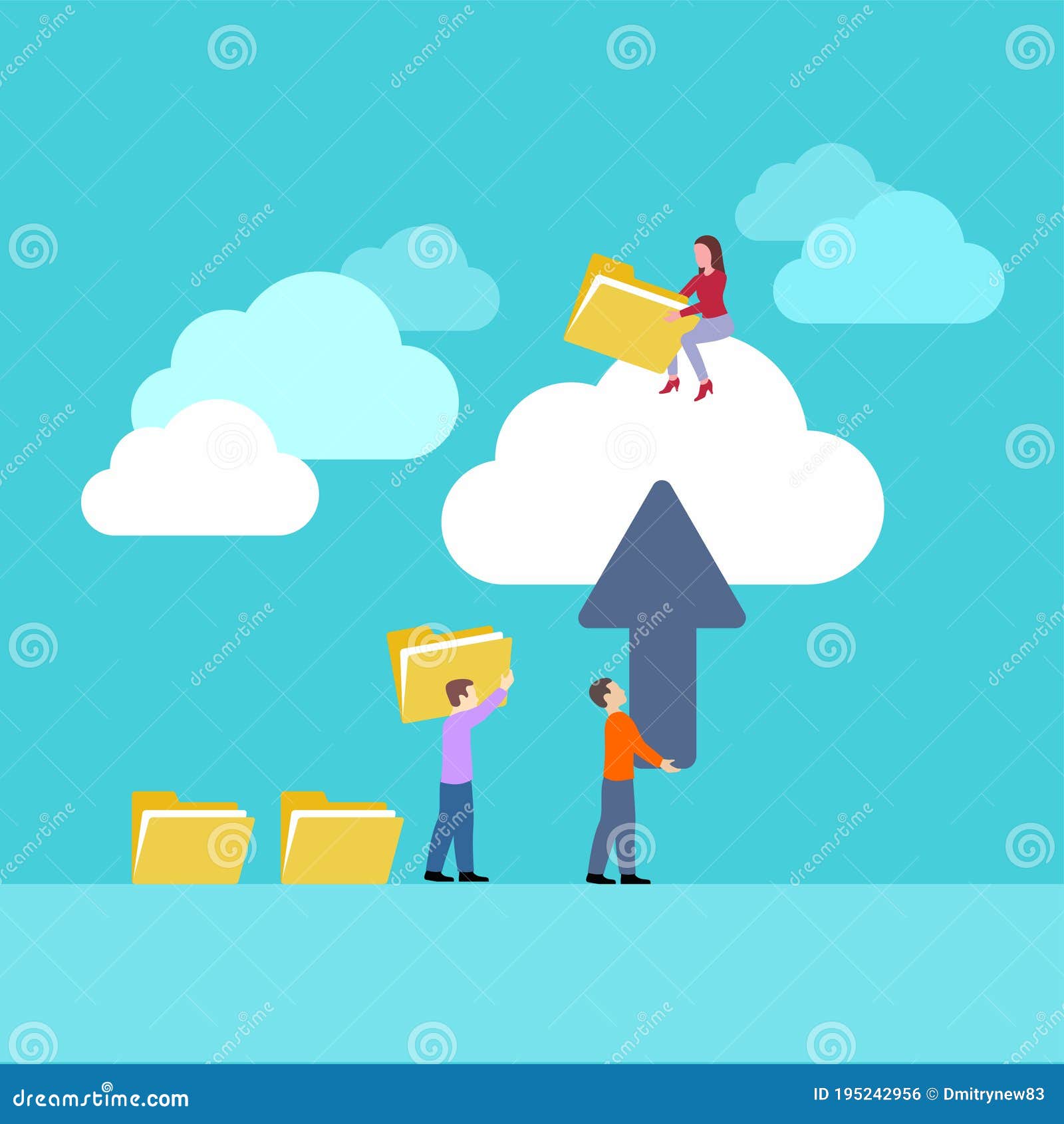 Cloud Uploading, People with Content and Files Stock Vector ...