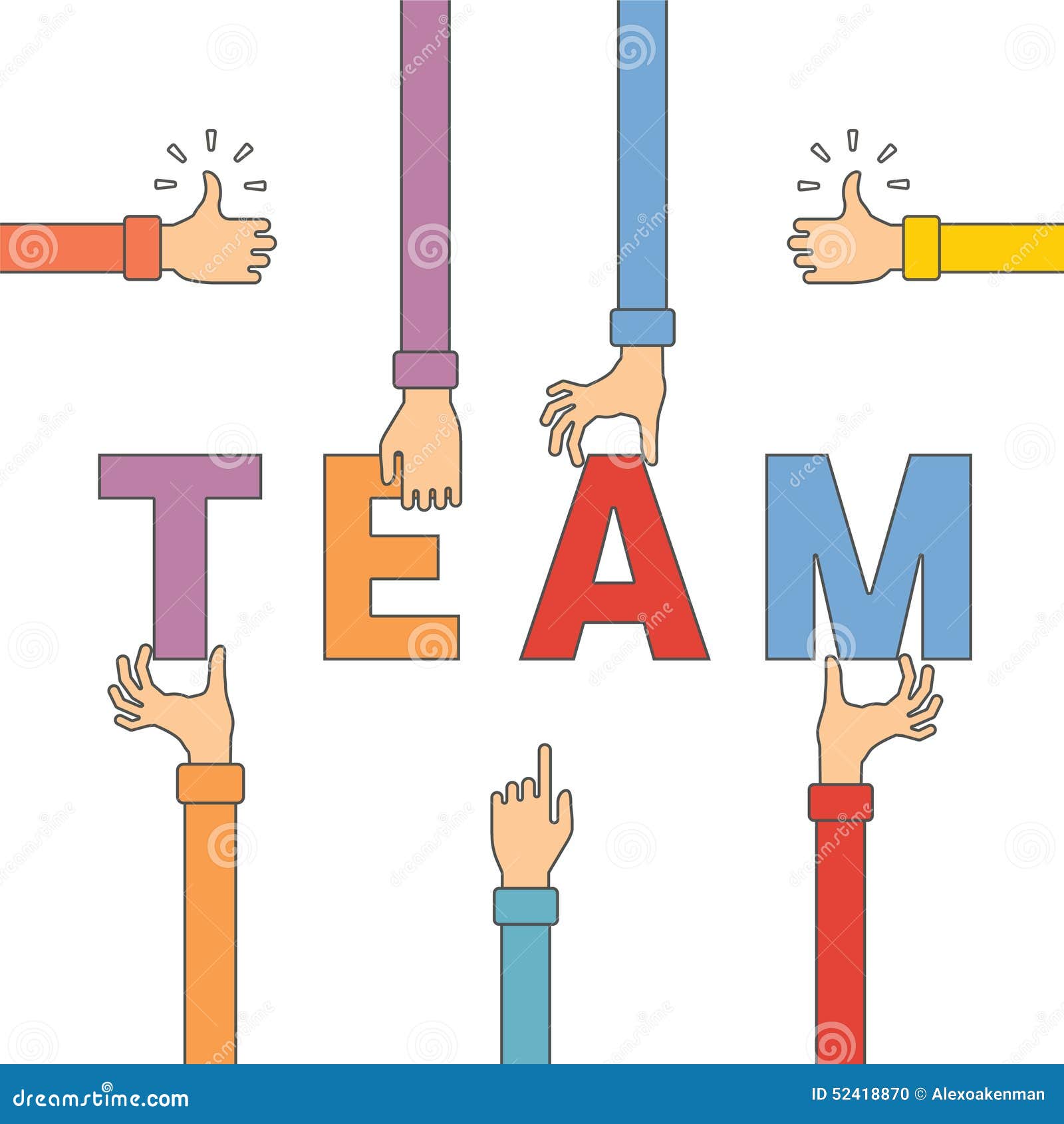 Vector Concept of Creative Teamwork in Flat Outline Style Stock Vector ...