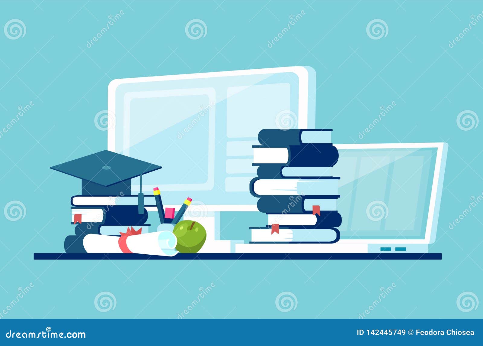 Vector Concept for Distance Education Stock Vector - Illustration of ...