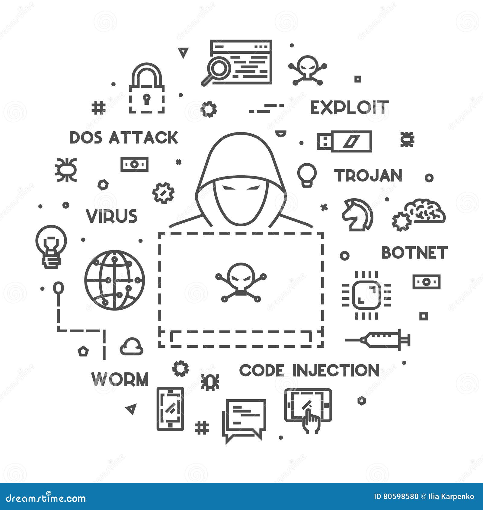 Vector Concept Of Hacking And Cyber Crimes Stock Vector Illustration Of Concept Exploit 80598580