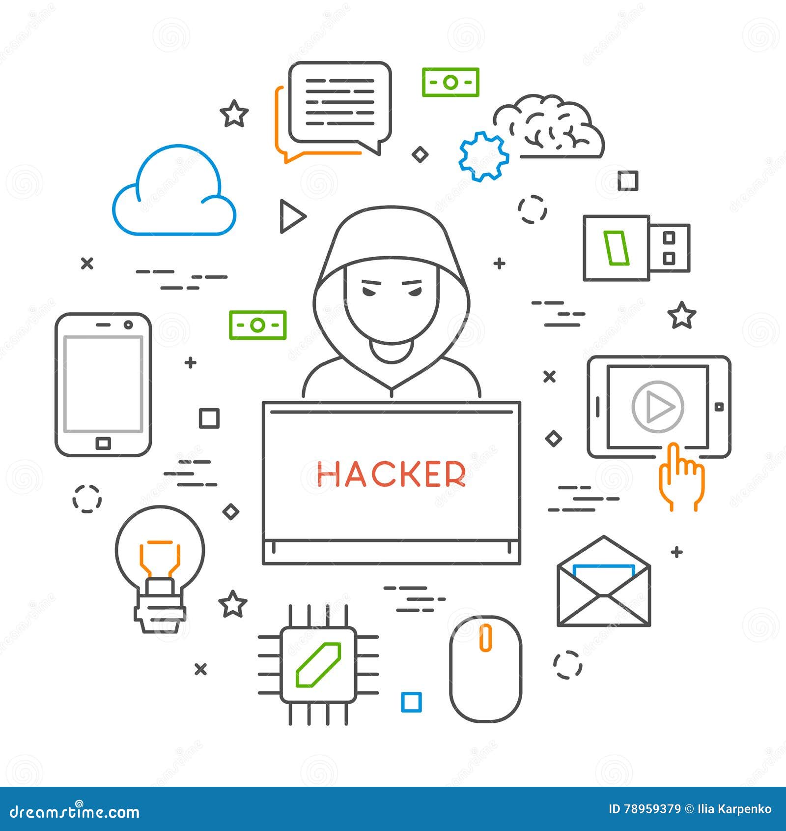 Vector Concept of Hacking and Cyber Criminals. Stock Illustration ...