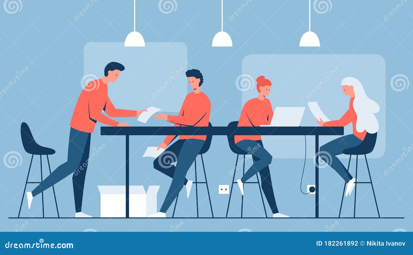 Vector Concept Illustration of a Group of People in the Office Working ...