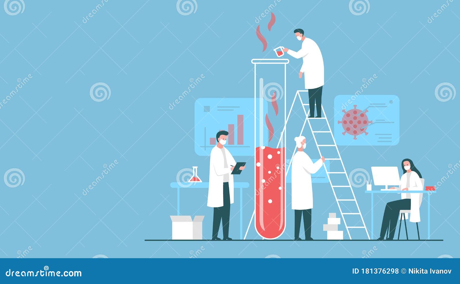 Vector Concept Illustration of a Team of Scientists Working on ...