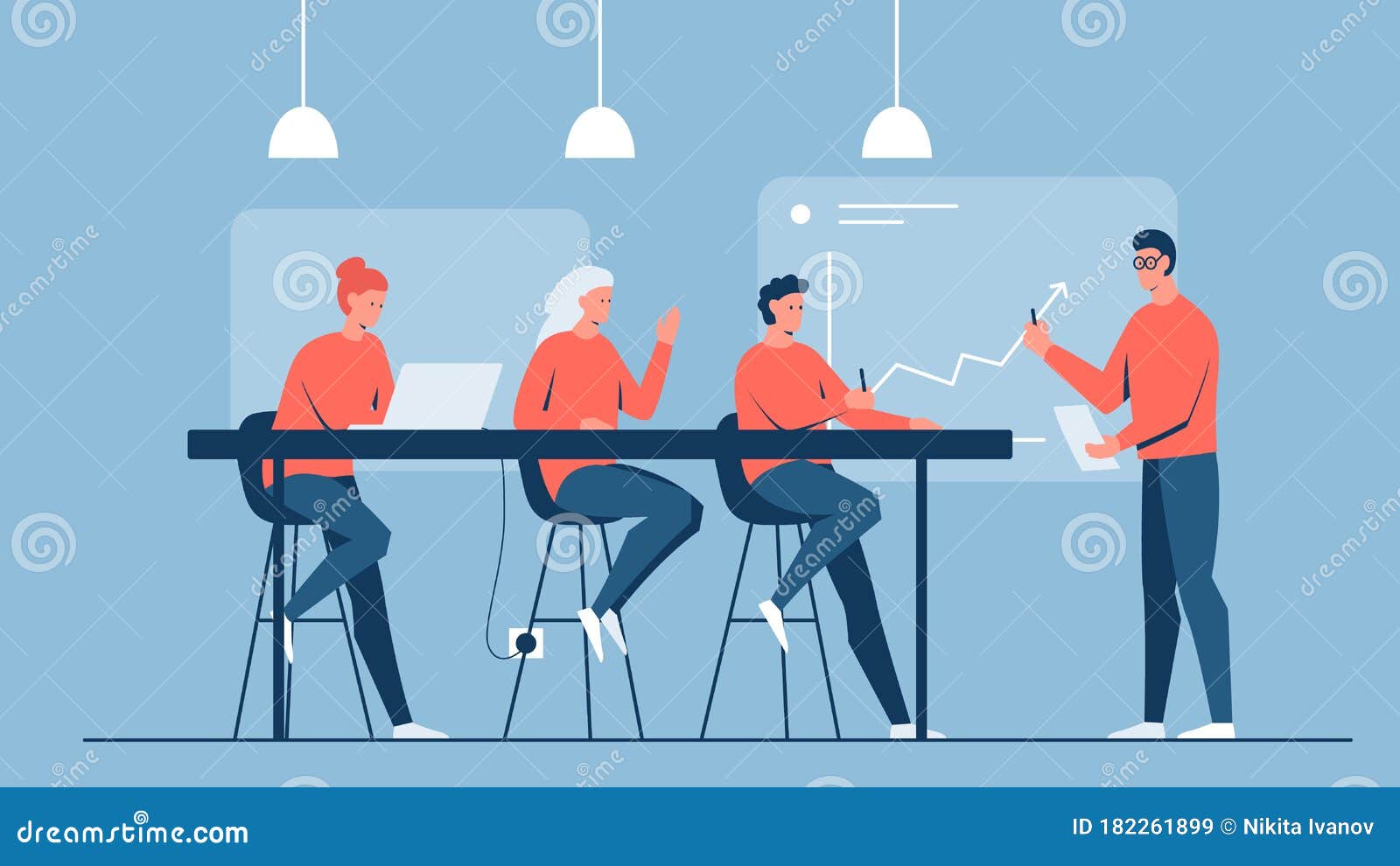 Vector Concept Illustration of a Working Group in the Office Discussing ...