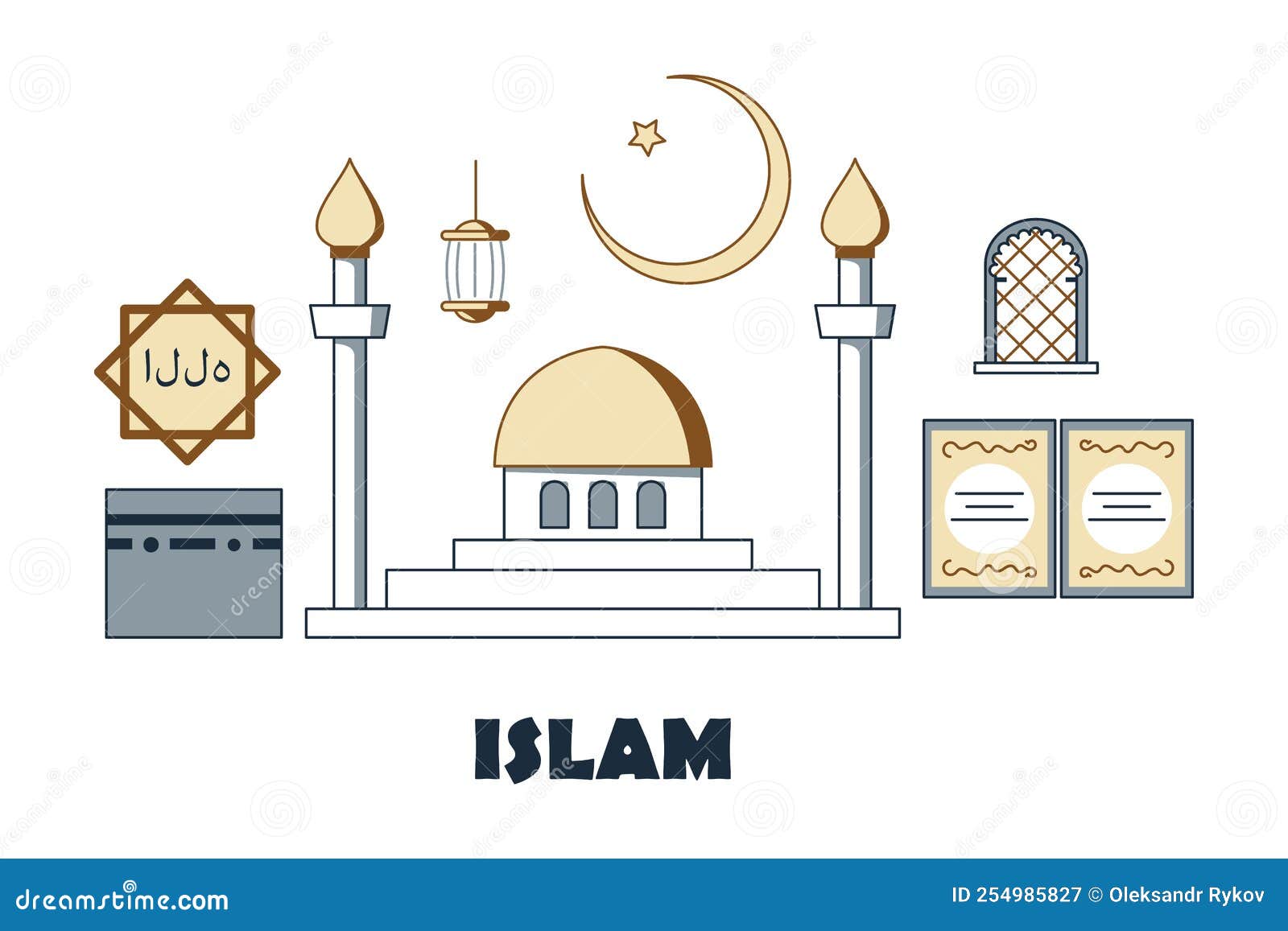 Vector Concept of Islam Symbols Stock Image - Illustration of lamp ...