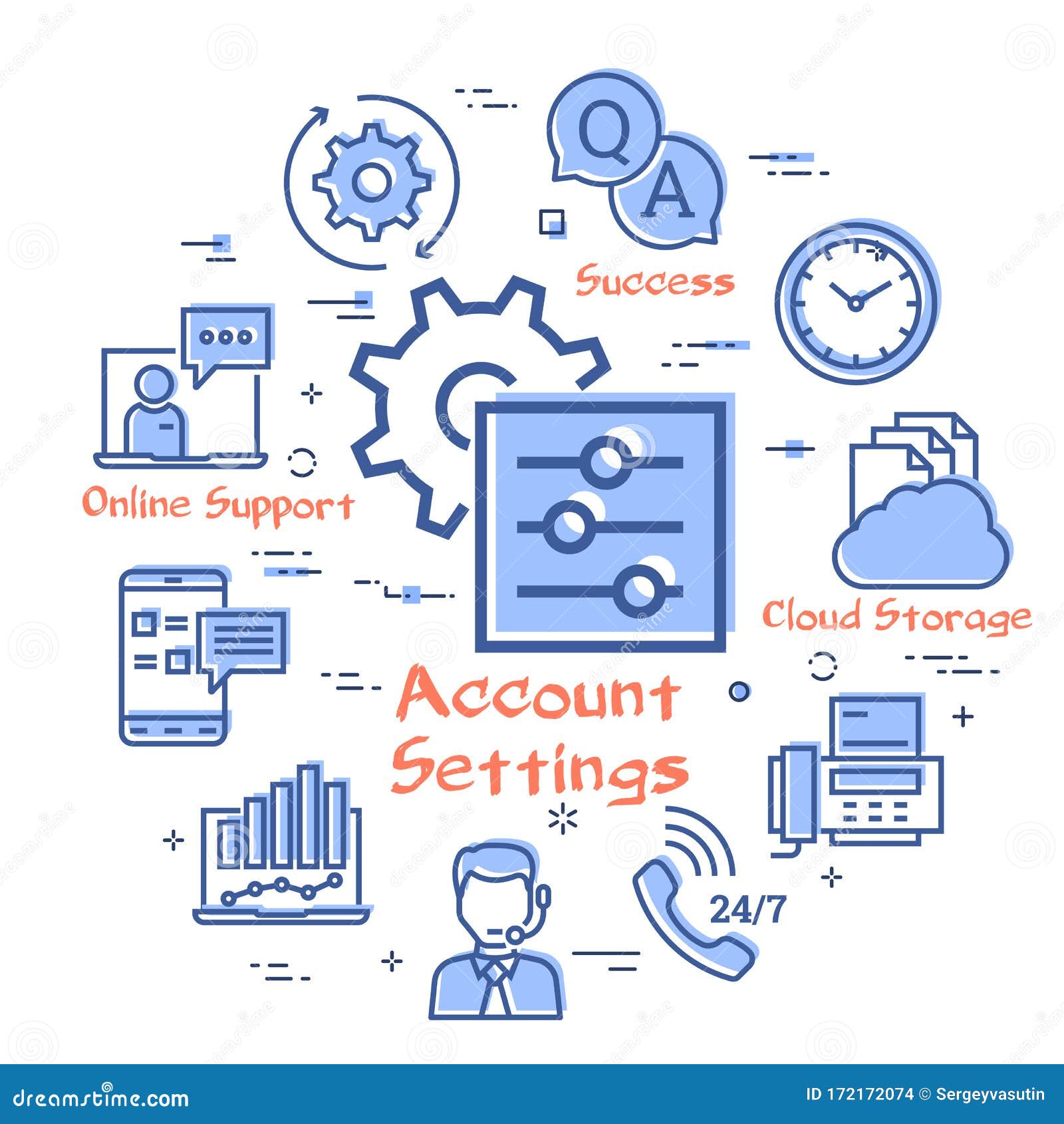 Vector Concept of Online Support - Account Settings Icon Stock Vector ...
