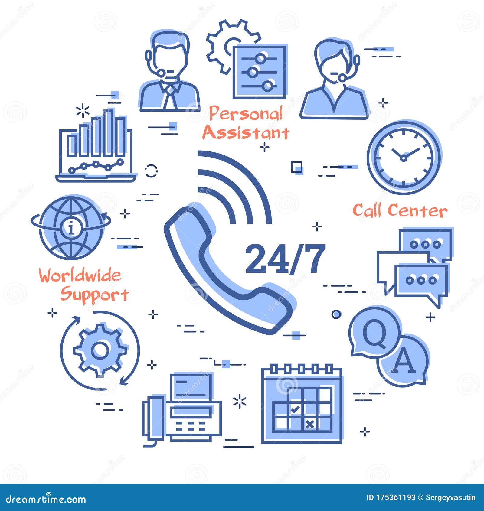 Vector Concept of Online Support - Round-the-clock Help Icon Stock ...