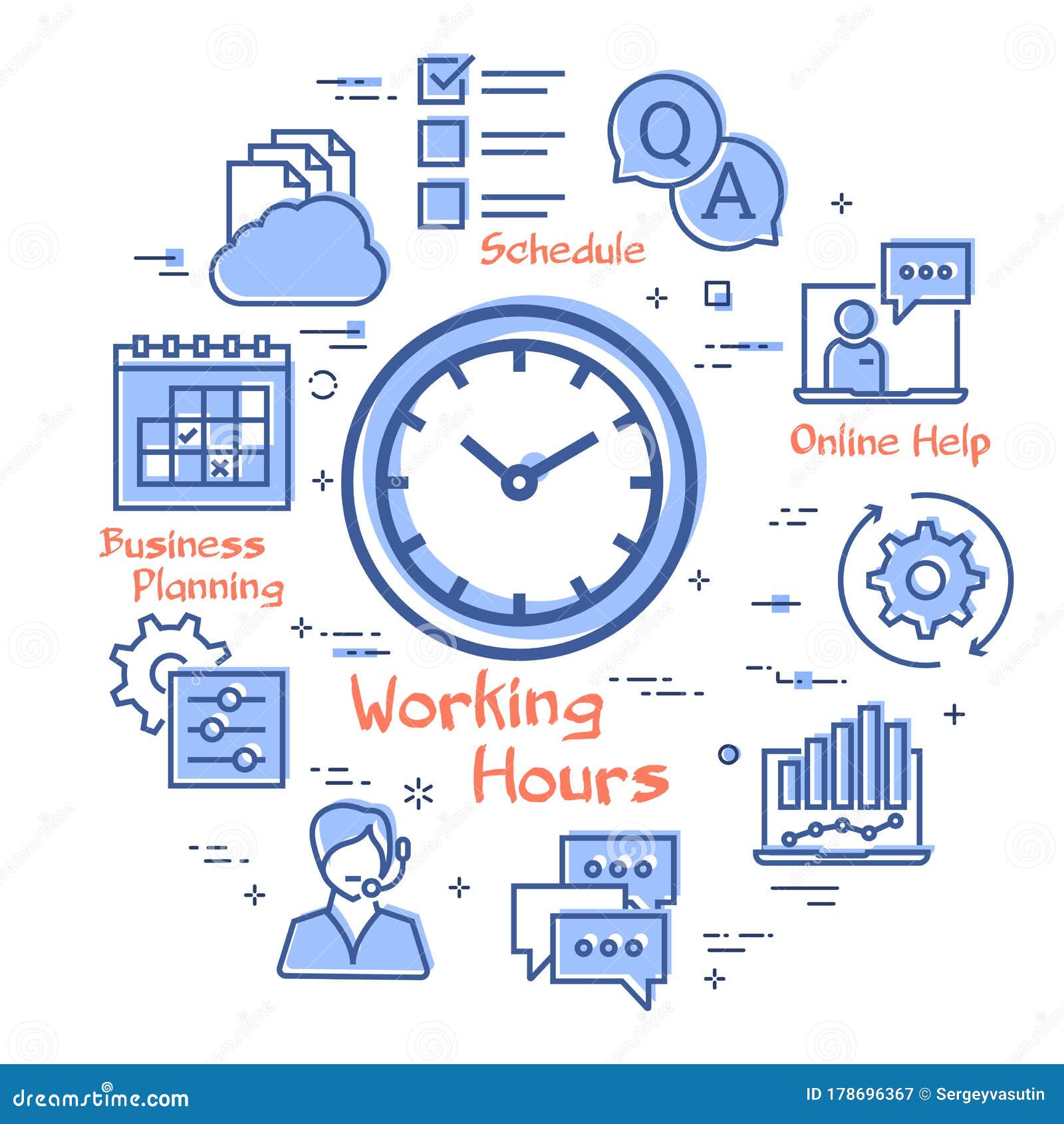 Vector Concept of Online Support - Working Hours Icon Stock Vector ...