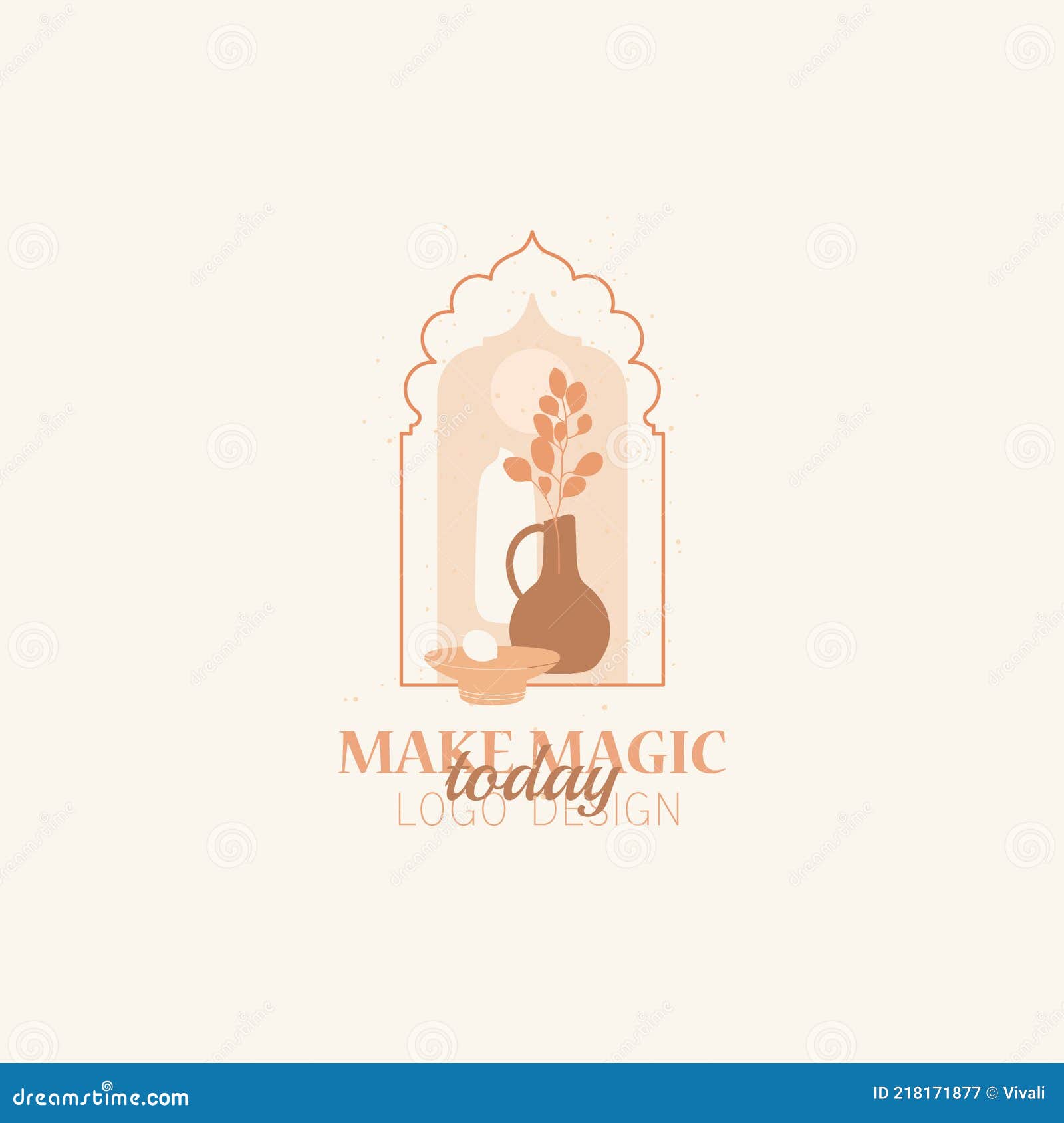 Vector Concept of Trendy Arch Logo with Floral and Different Vases ...