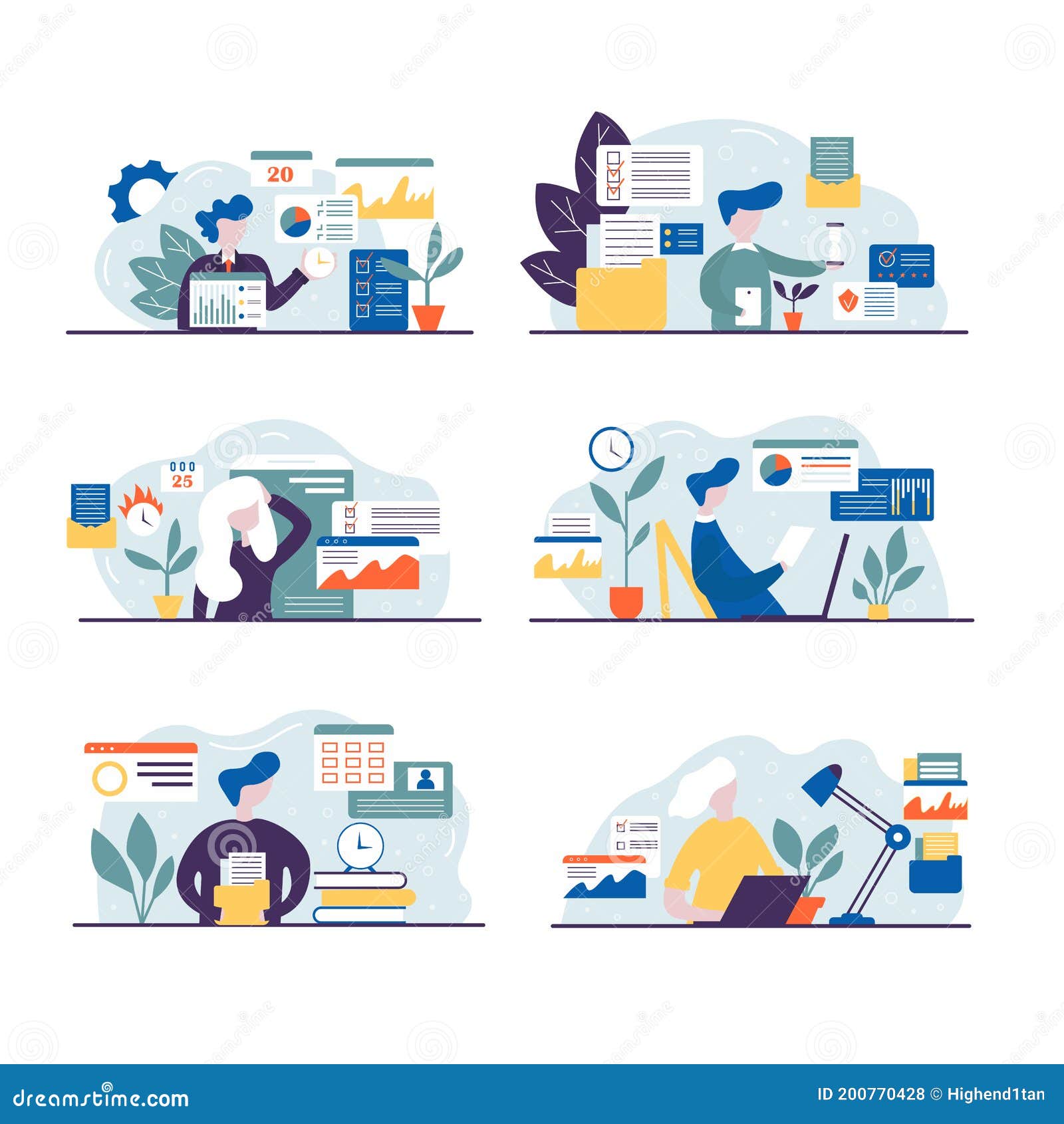 Vector Concept of Work Time Management with Character, Alarm Clock ...