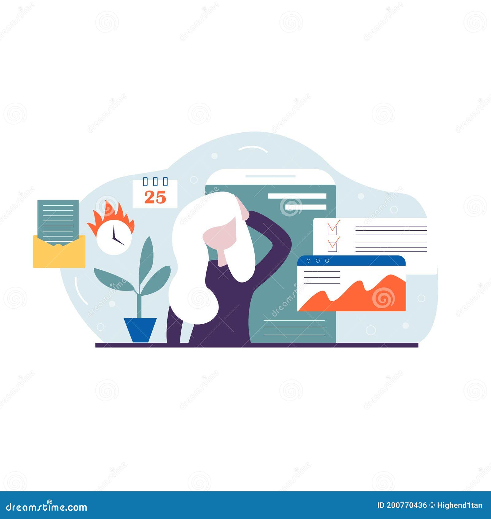 Vector Concept of Work Time Management with Character, Alarm Clock ...