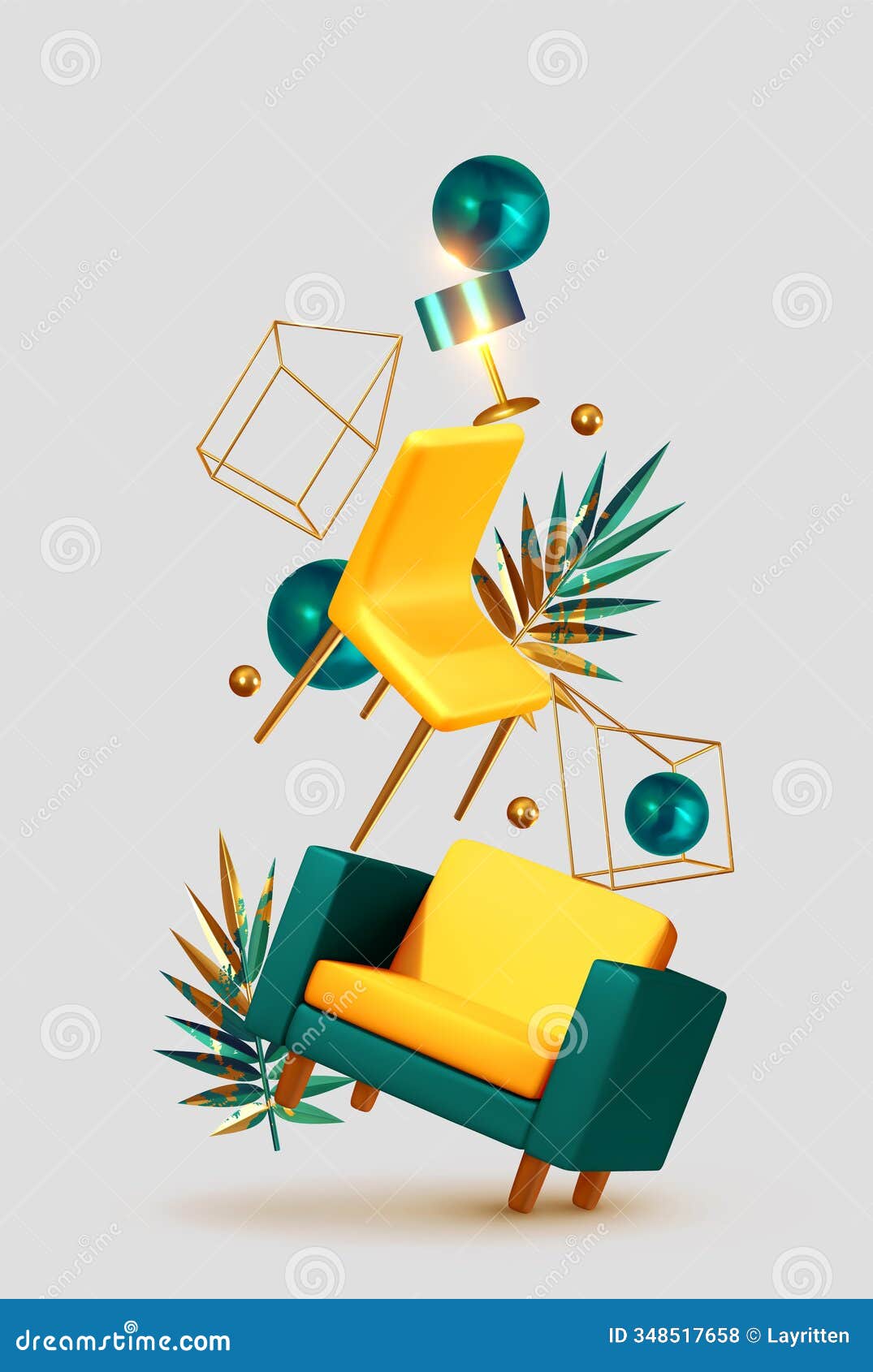 Vector Conceptual Composition with 3d Objects. House Interior Design ...