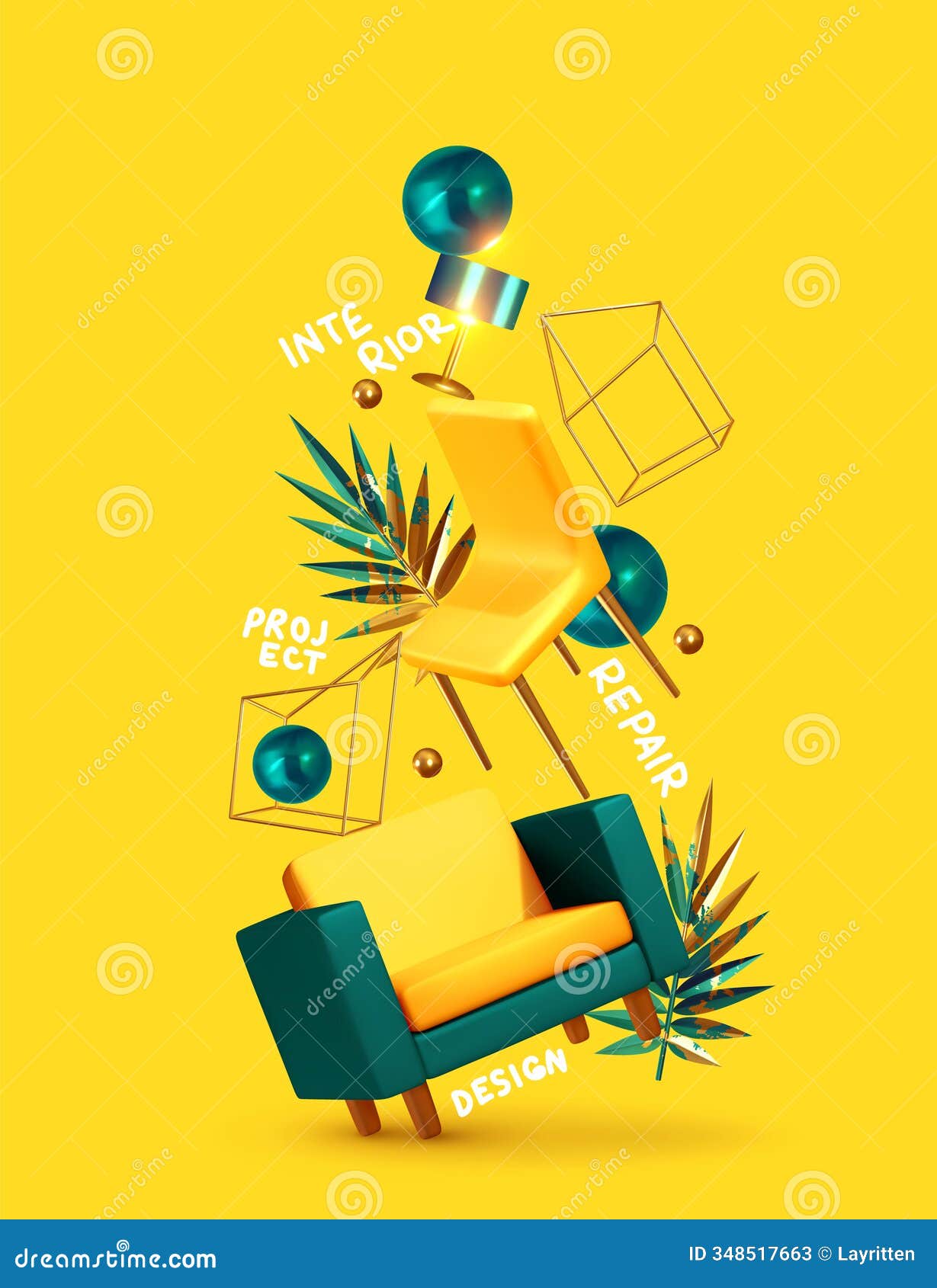 Vector Conceptual Composition with 3d Objects. House Interior Design ...