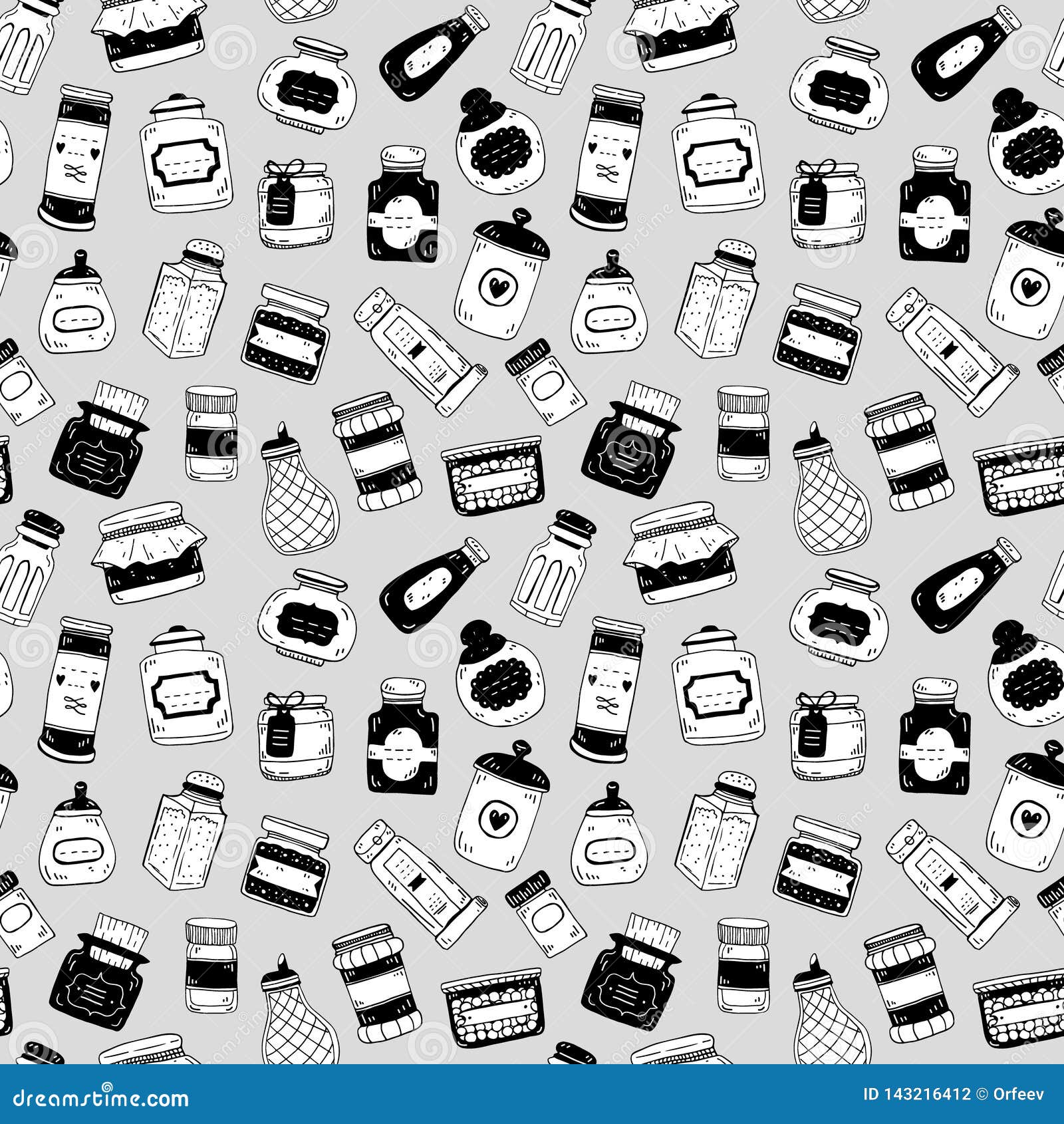 Hand Draw Vector Condiment Bottle Sketch Seamless Stock Vector ...