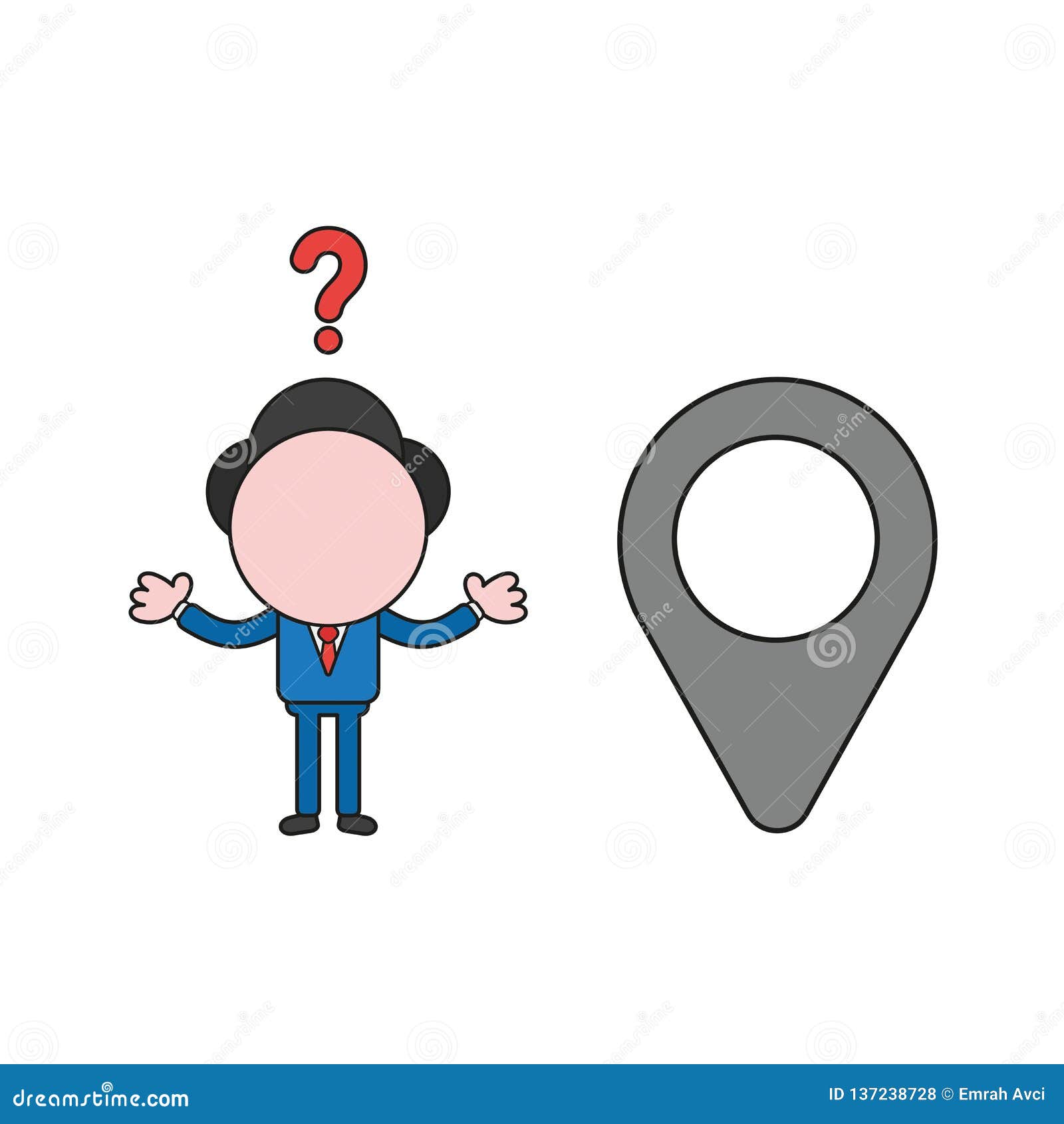 Vector Confused Businessman Character with Map Pointer. Color and Black ...