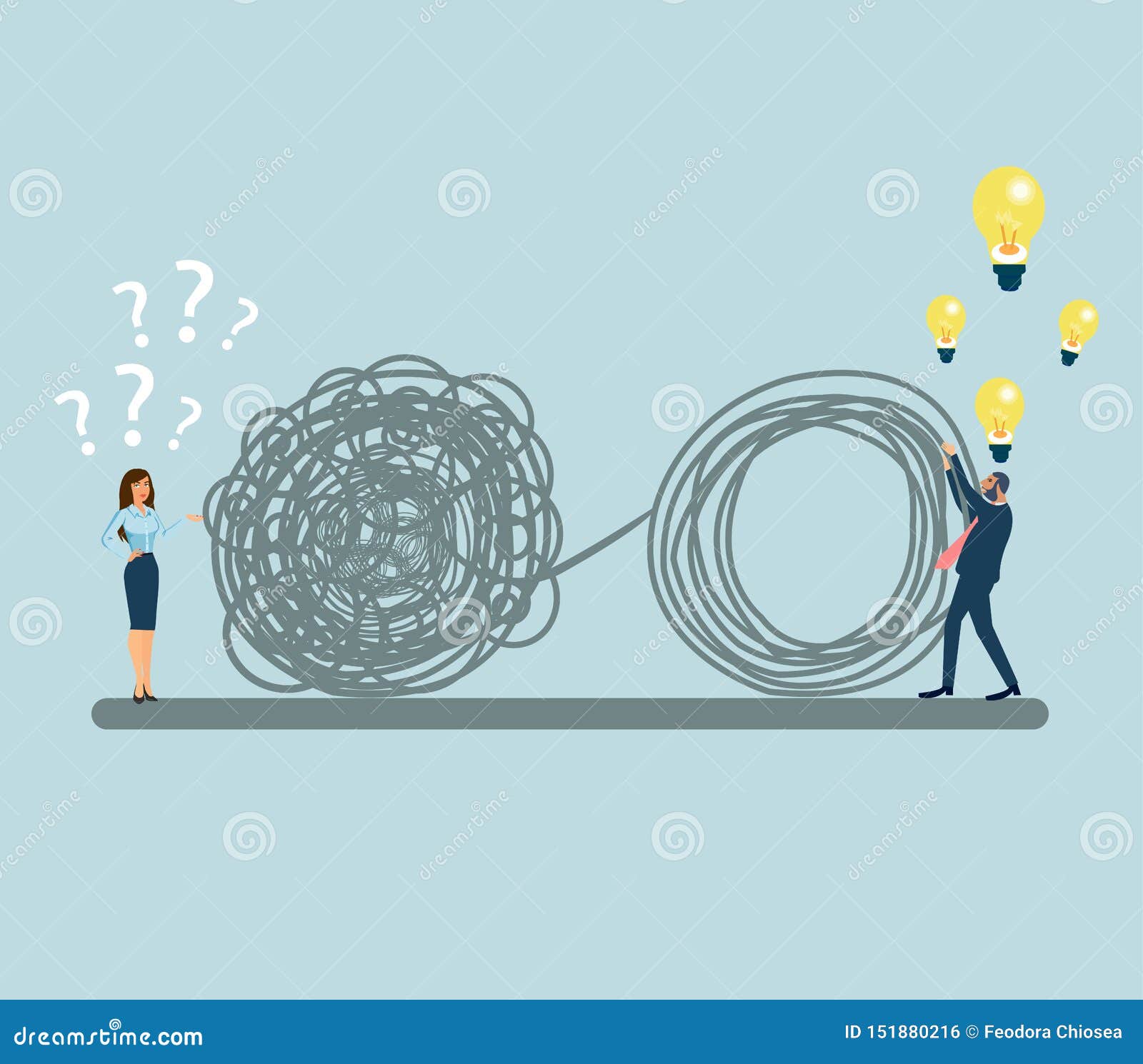 Vector of a Confused Woman with Many Questions and a Man Solving Her ...