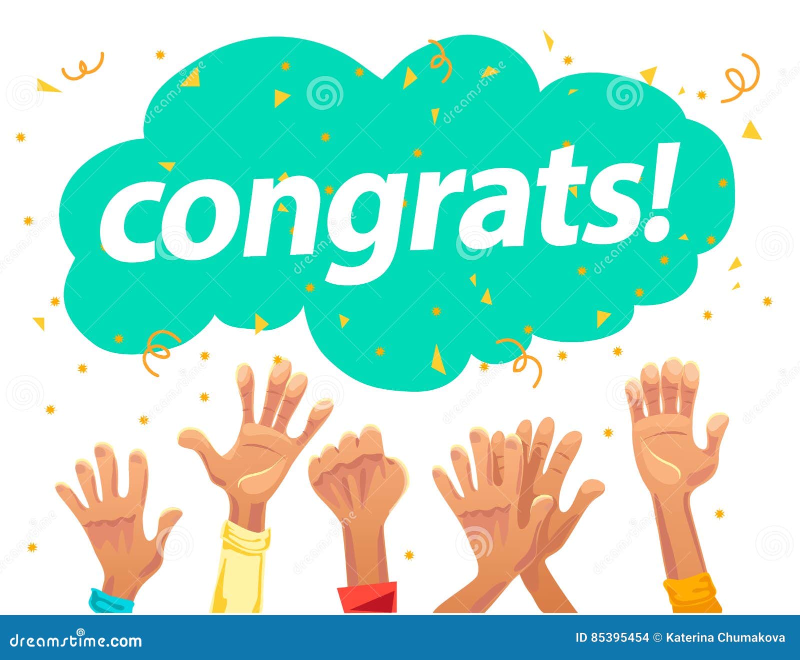 Vector Congratulation Card With Human Hands Holding Greeting Banner ...