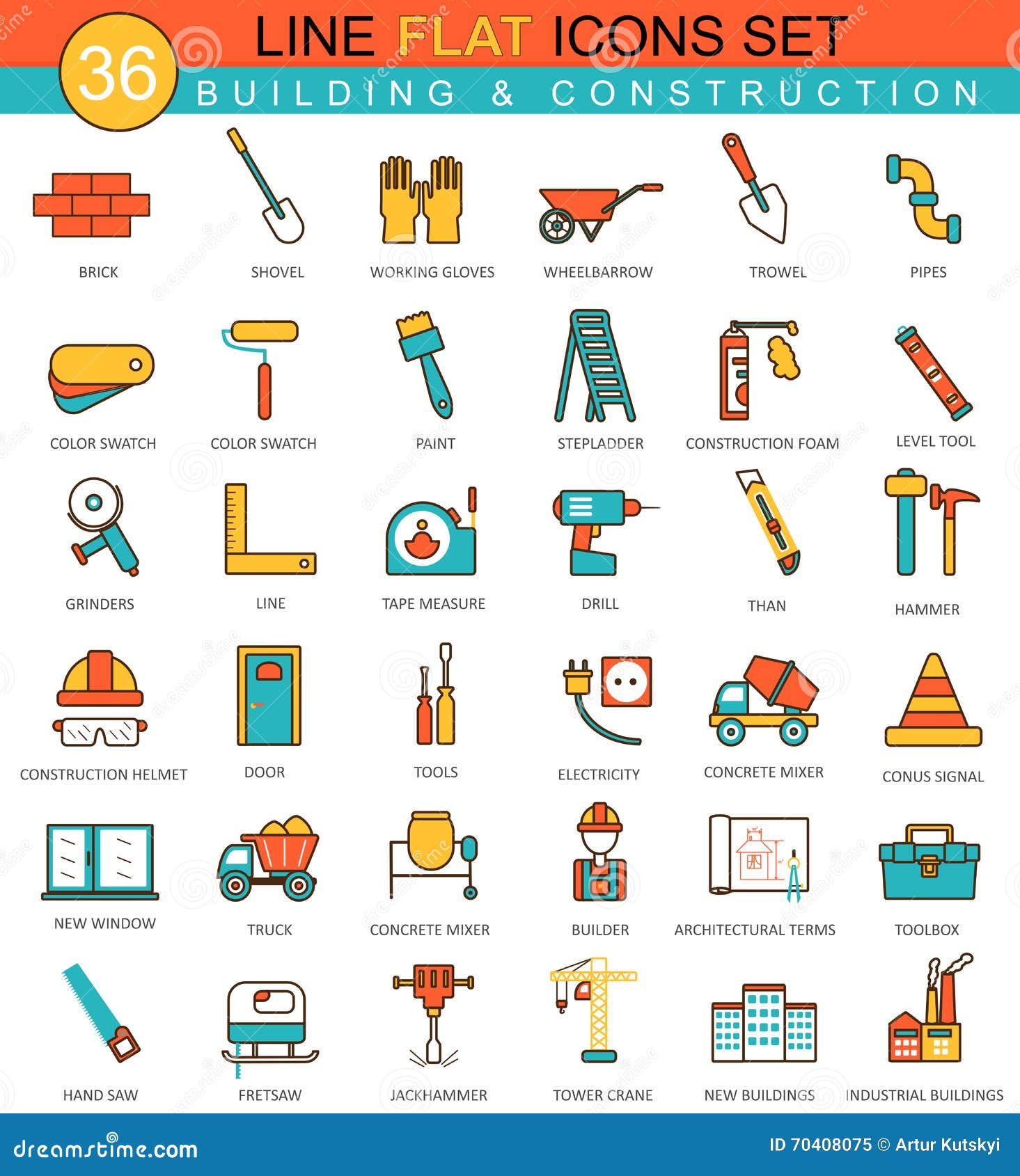 Vector Construction and Building Tools Flat Line Icon Set. Modern ...