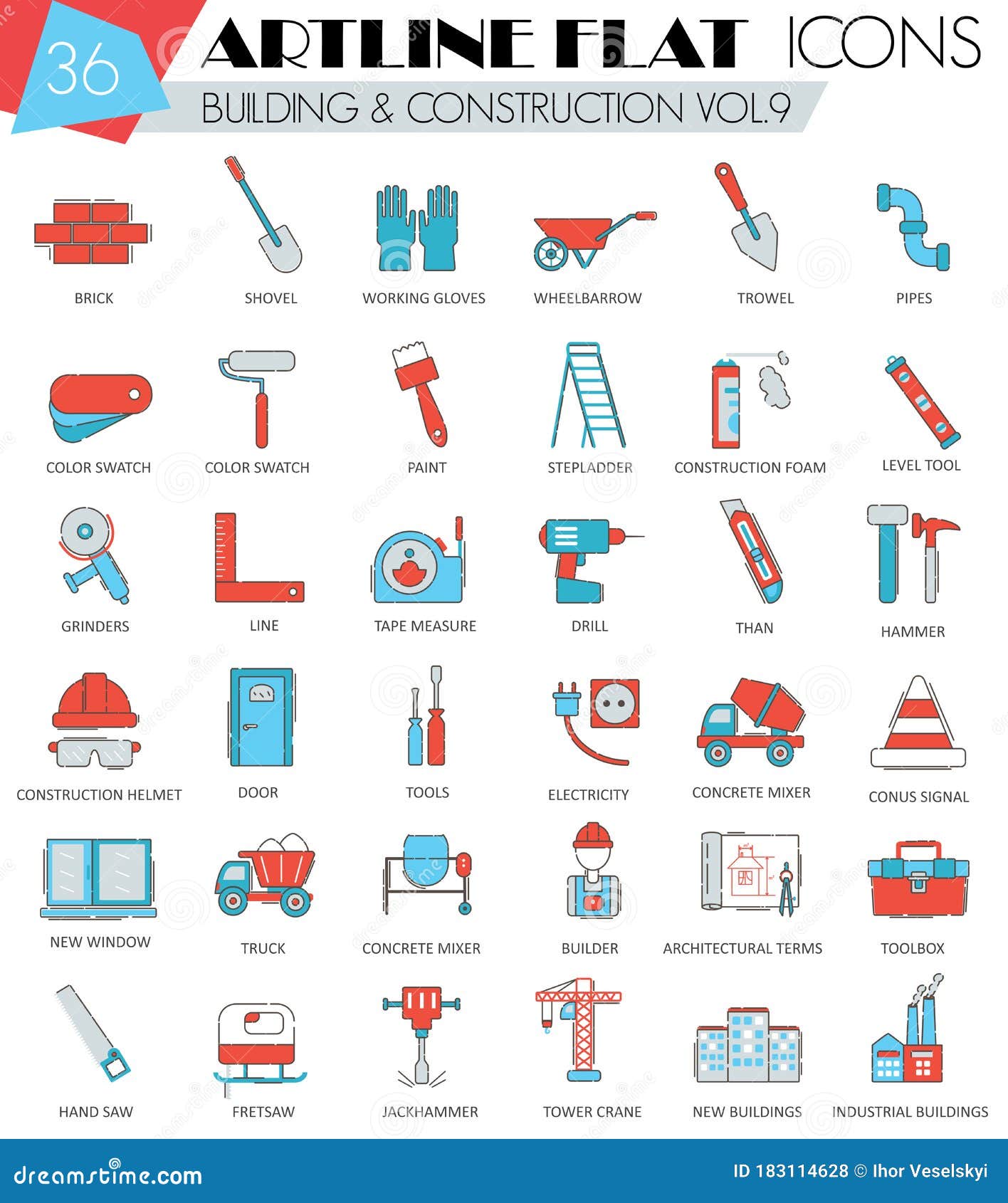 Vector Construction and Building Tools Ultra Modern Outline Artline ...