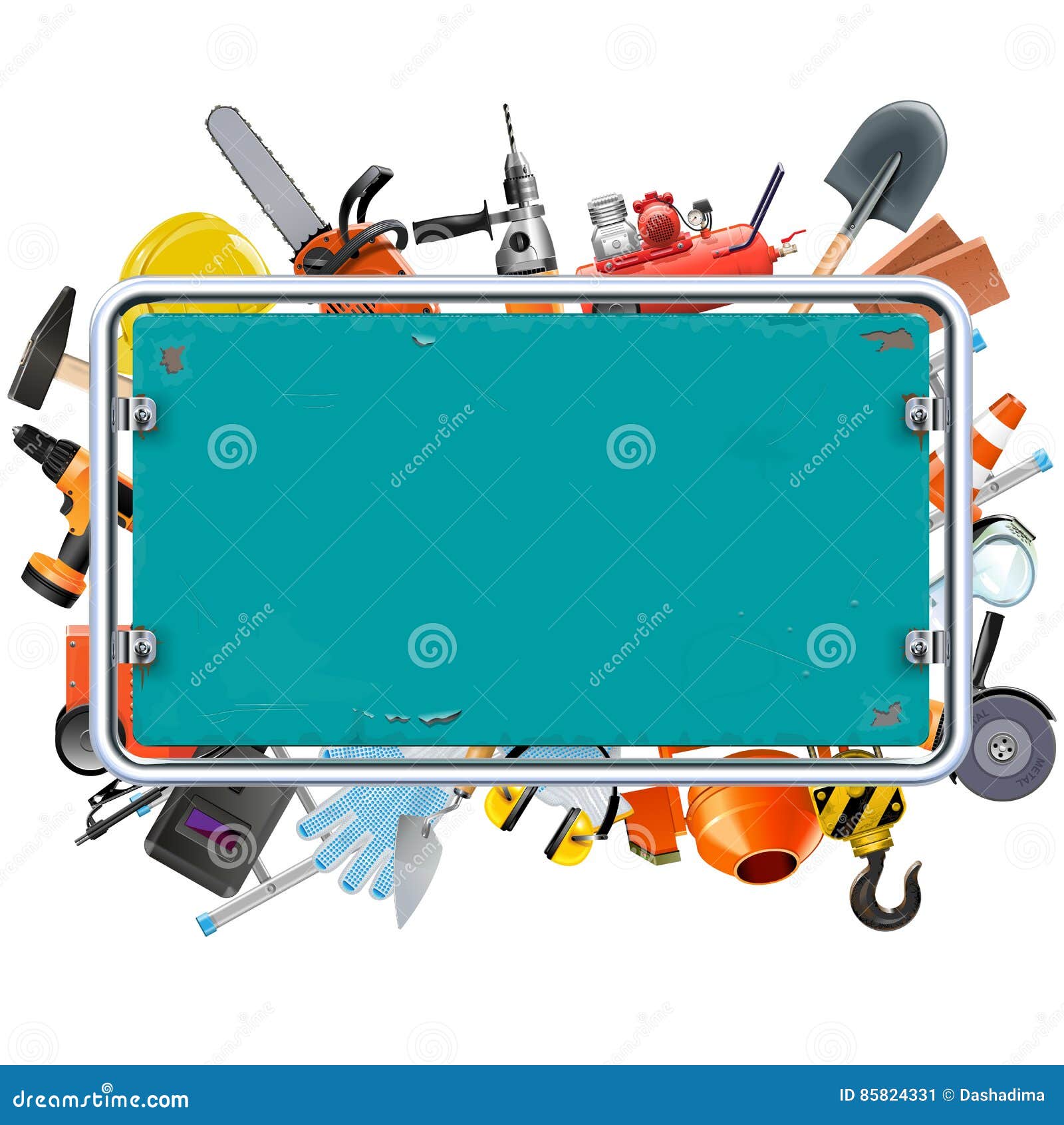 Vector Construction Rusty Frame with Tools Stock Vector - Illustration ...