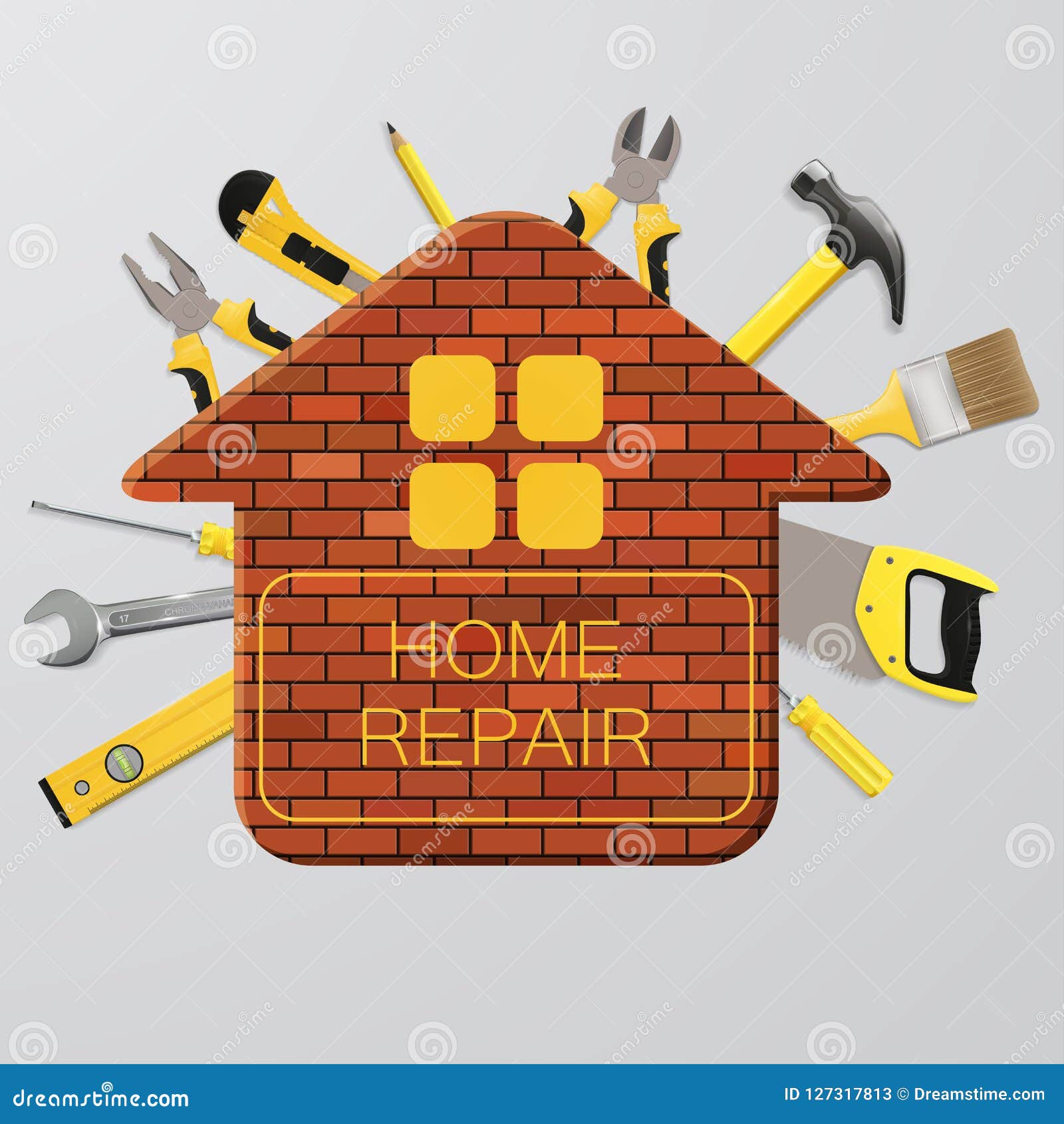 Vector Construction Tools with Brick House. Home Repair Stock ...