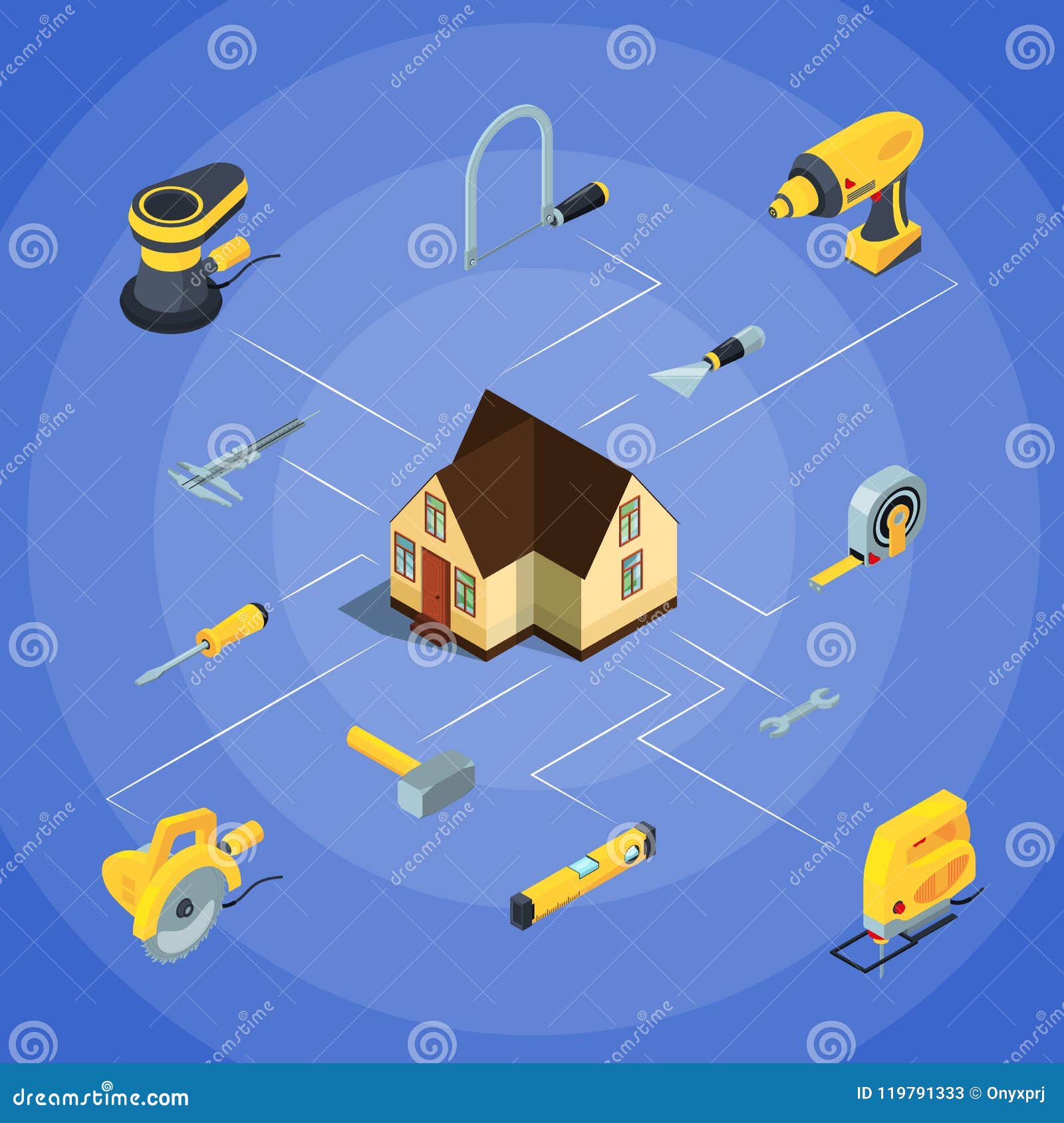 Vector Construction Tools Isometric Icons Infographic Illustration ...