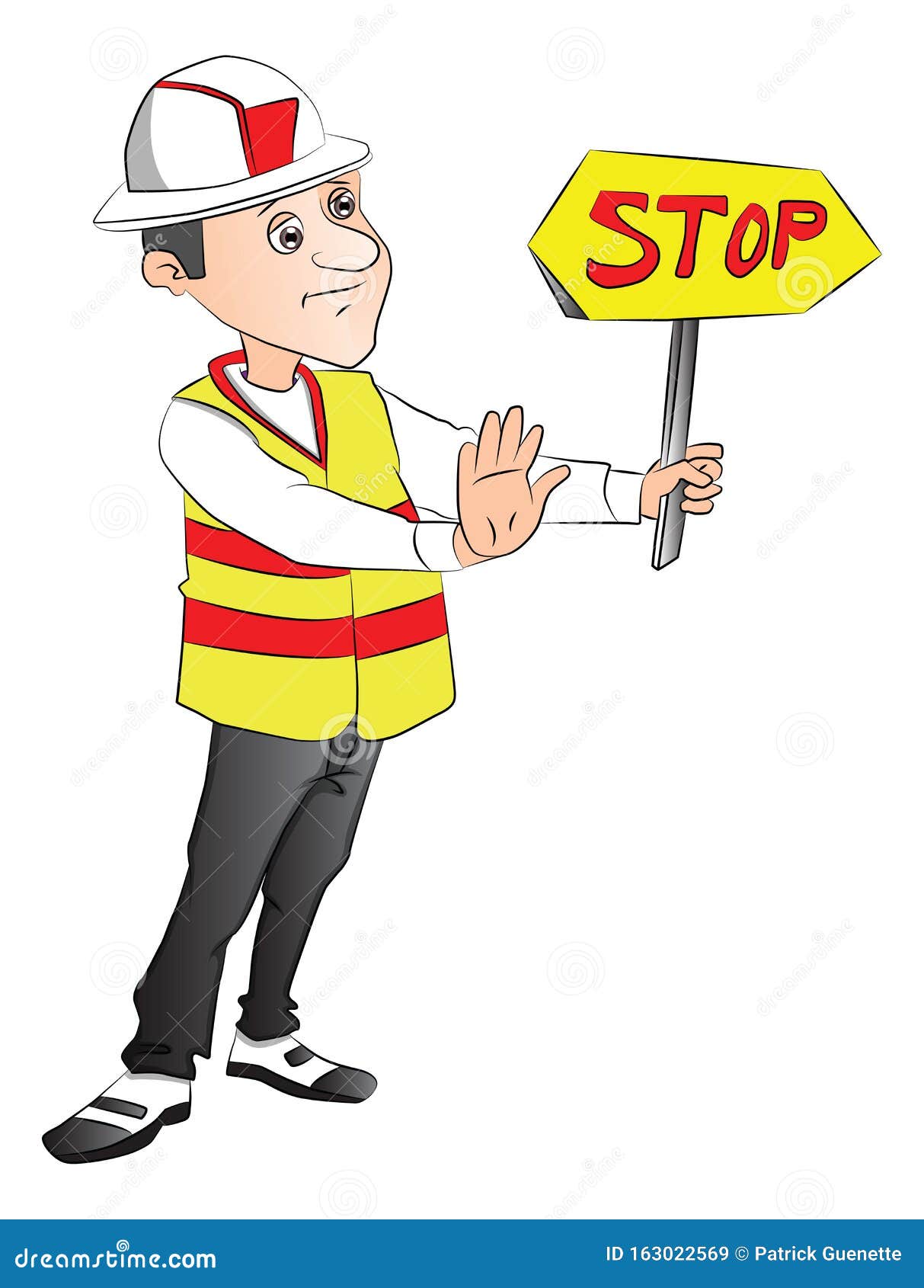 Vector of Construction Worker Showing Stop Sign at Site Stock Vector ...