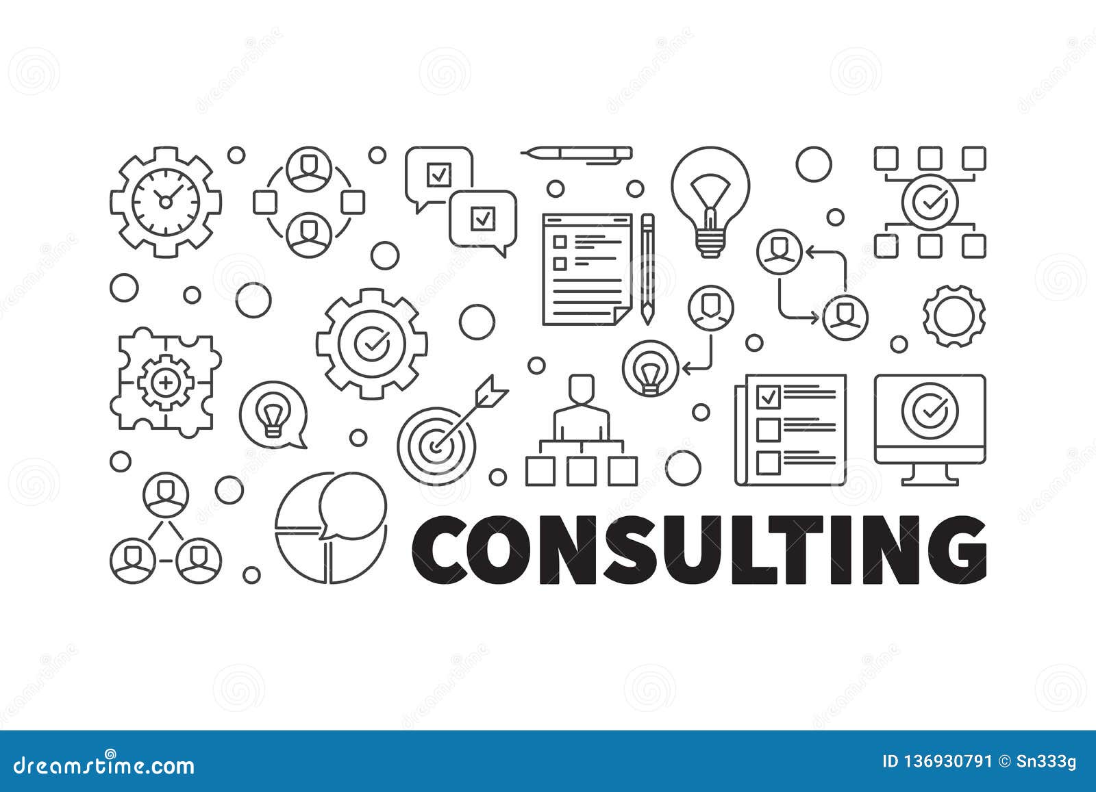 Vector Consulting Banner or Illustration in Thin Line Style Stock ...