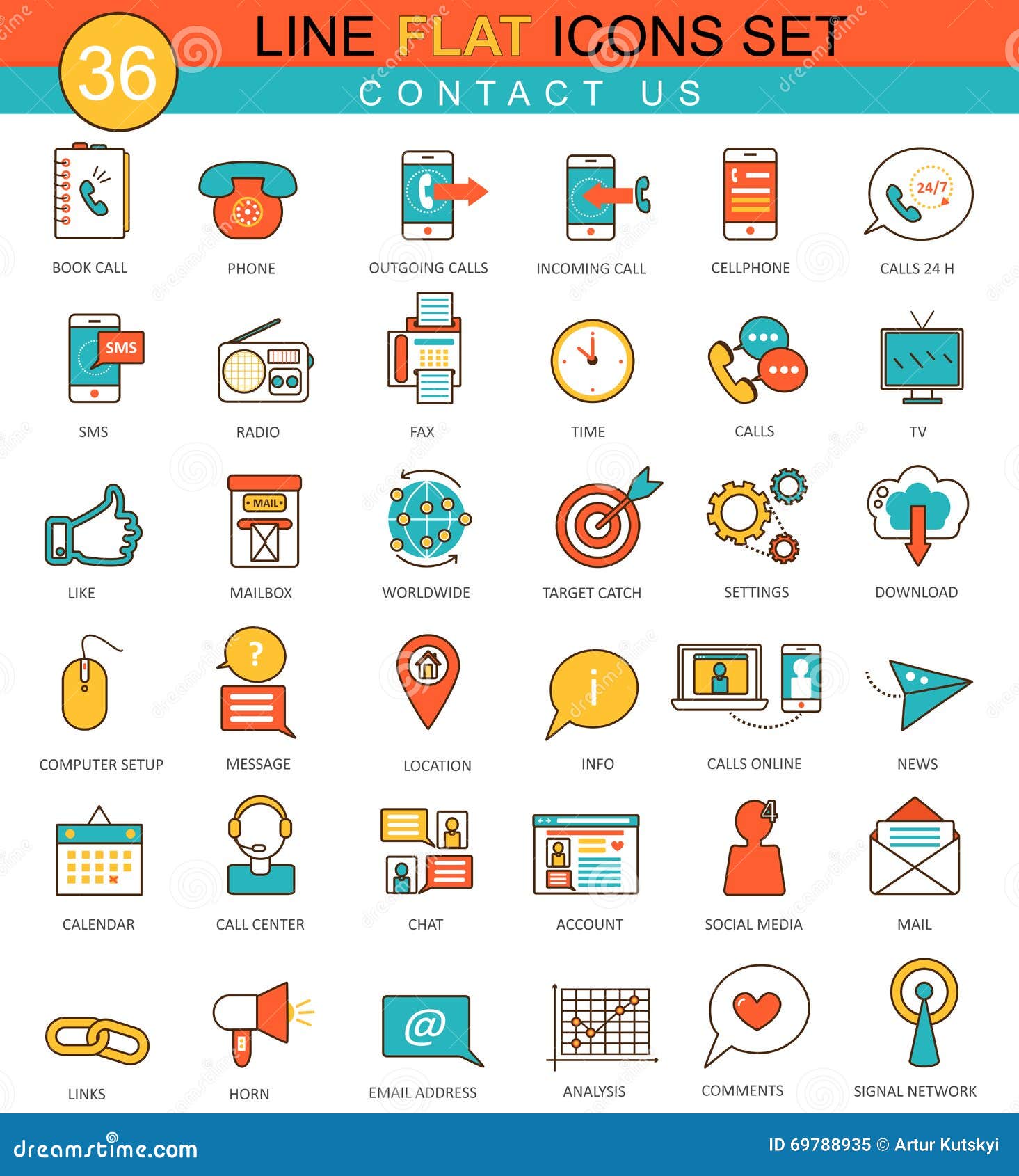 Vector Contact Us Flat Line Icon Set. Modern Elegant Style Design for ...