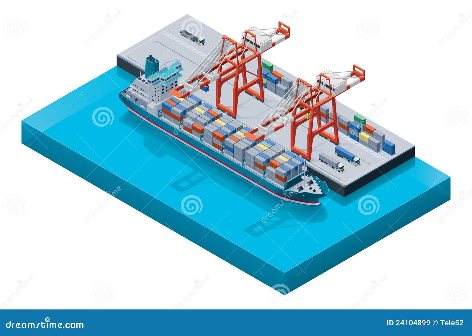 Vector Containerschip Met Kranen Vector Illustratie - Illustration of distributie, element: 24104899