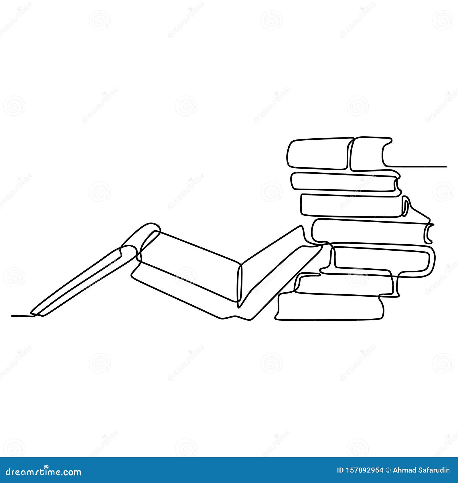 Vector Continuous Line Drawing of Stack of Books. Educational Idea ...