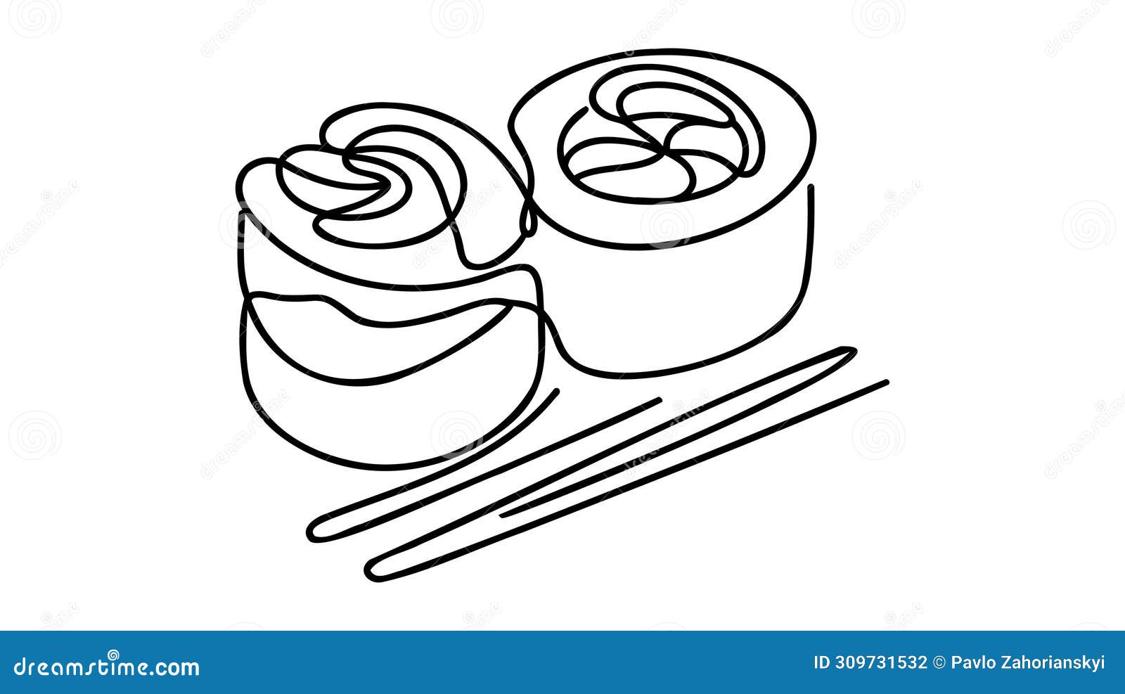 Vector Continuous One Single Line Drawing of Sushi Rolls in Silhouette ...