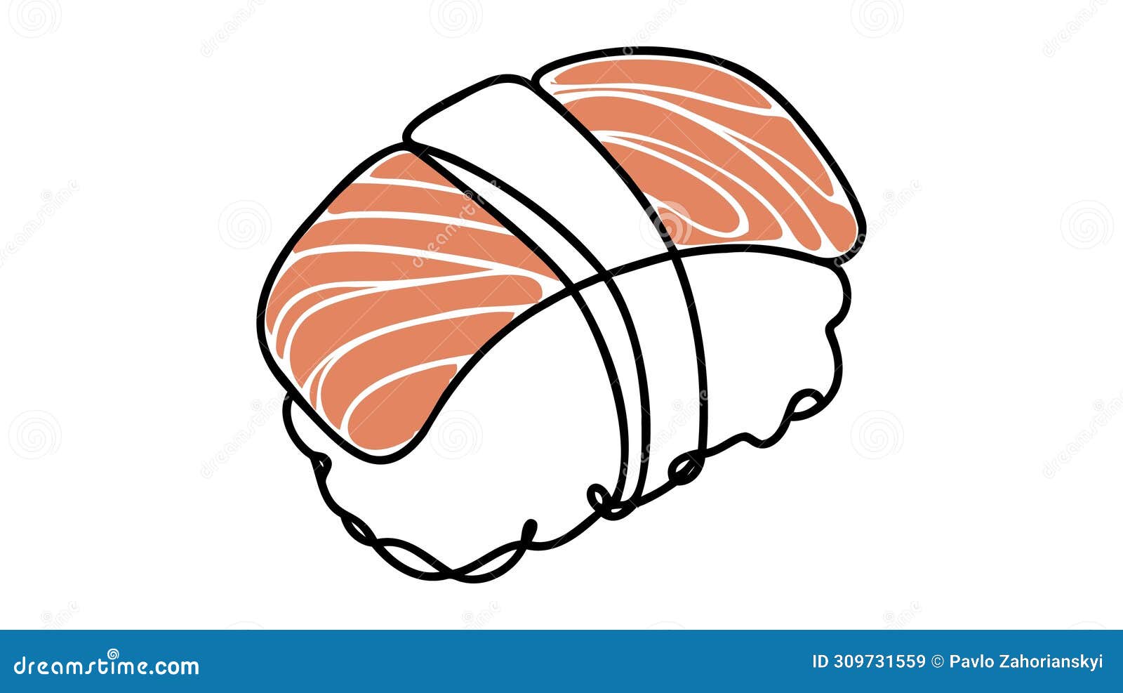 Vector Continuous One Single Line Drawing of Sushi Rolls in Silhouette ...