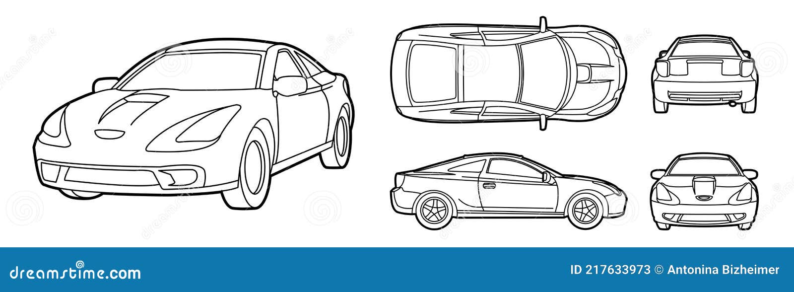 Vector Contour Car. for Coloring Book Page. Isolated Template Coupe Car ...
