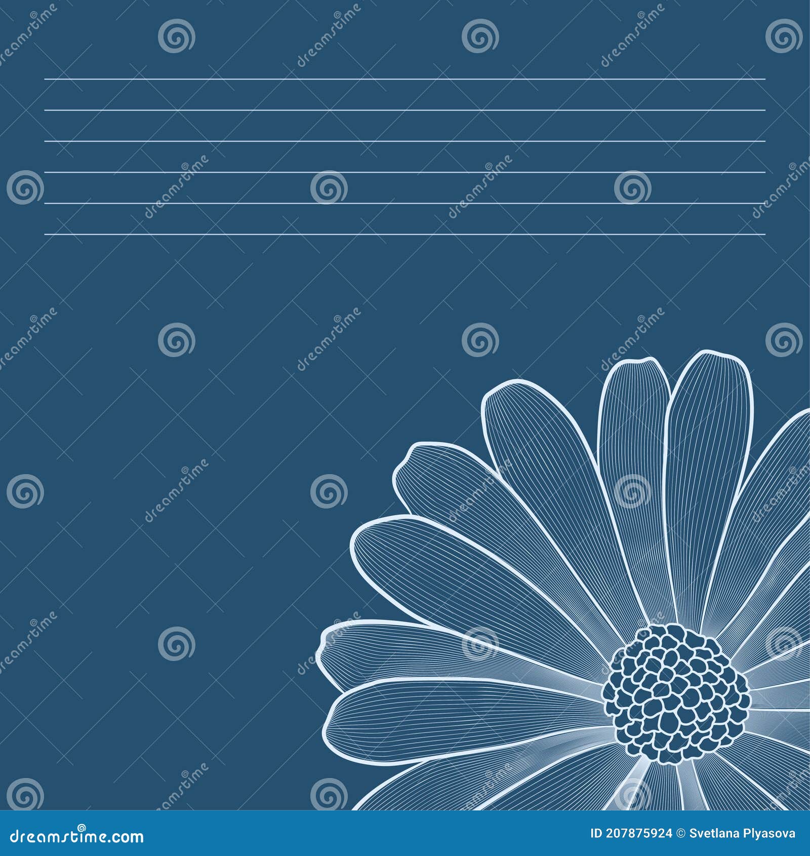 Vector Contour Decorative Flower. White Line Element on a Blue ...
