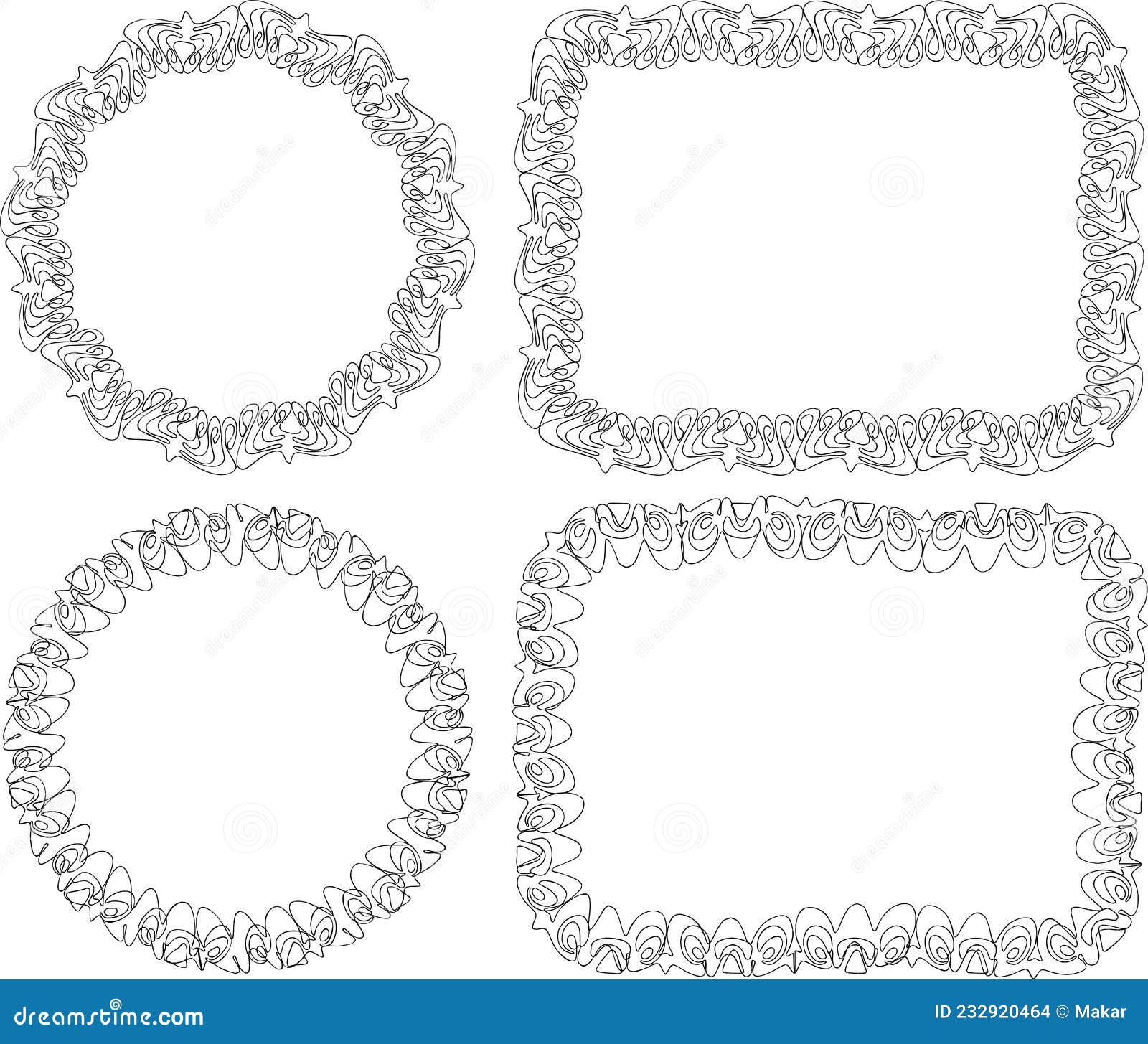 Vector Contour Doodle Drawings of Decorative Borders from Curved Design ...